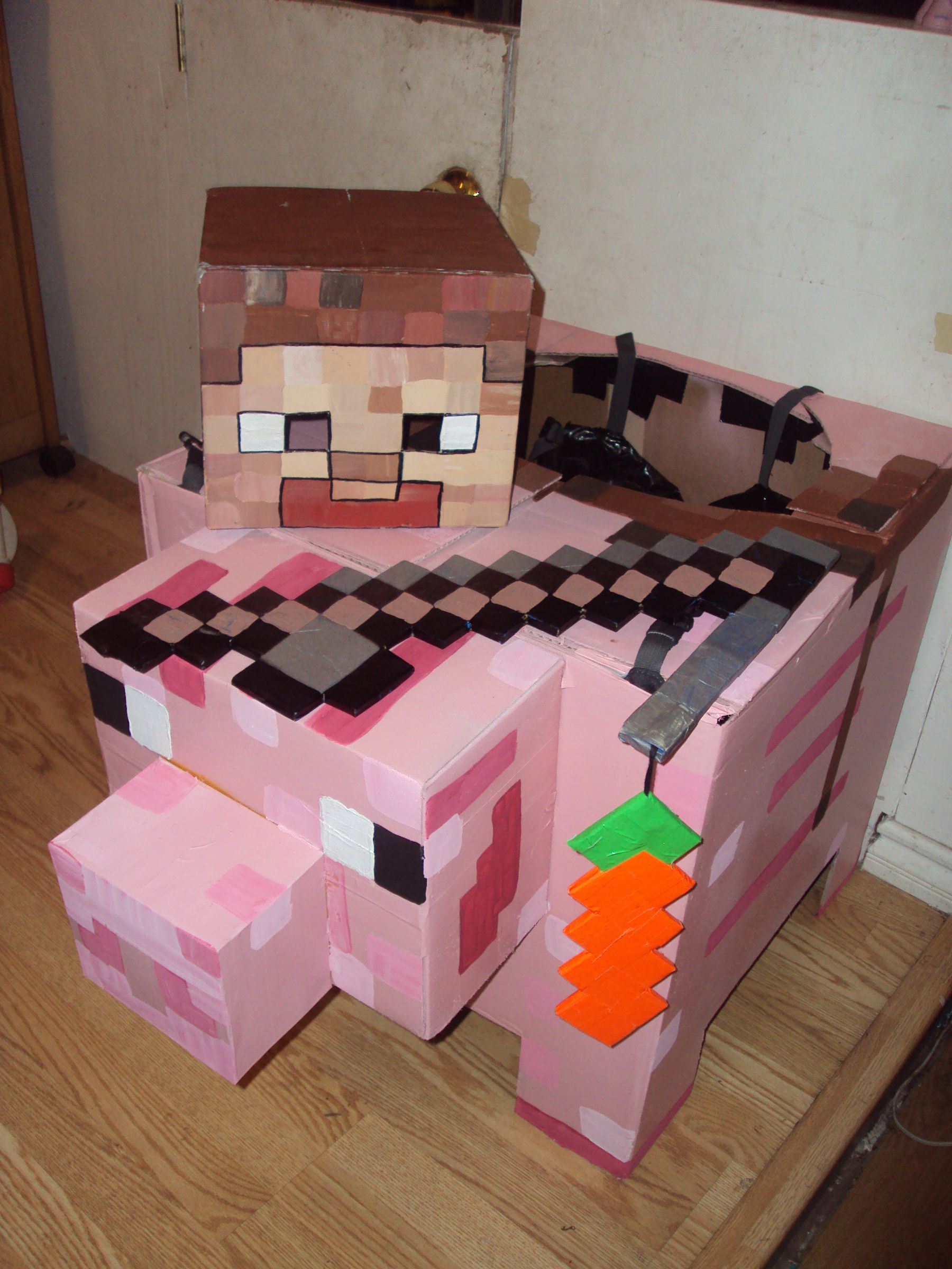 Steve Riding a Pig Minecraft Cardboard Halloween Costume (with Pictures ...