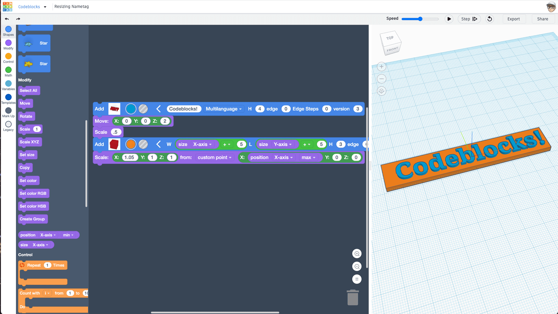Tinkercad Codeblocks Resizing Nametag 11 Steps With Pictures Instructables