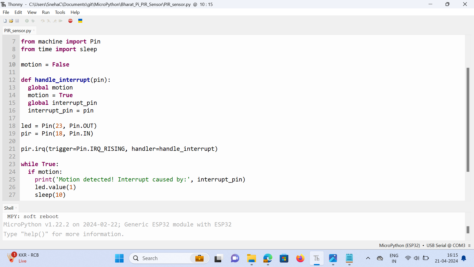 PIR Sensor With MicroPython Using Bharat Pi Board : 5 Steps - Instructables