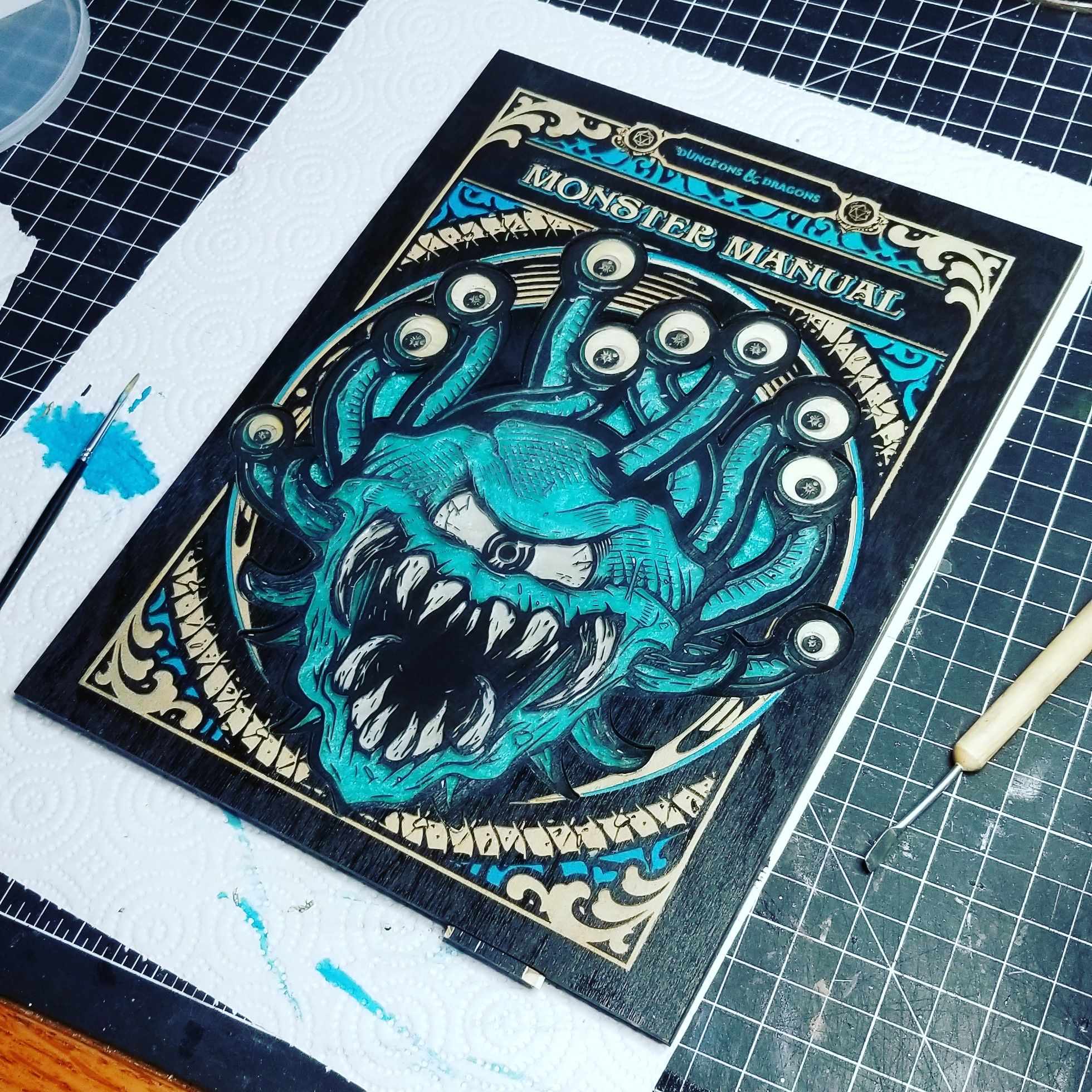 Monster Manual Cover Art Made From Wood and Resin : 10 Steps (with ...