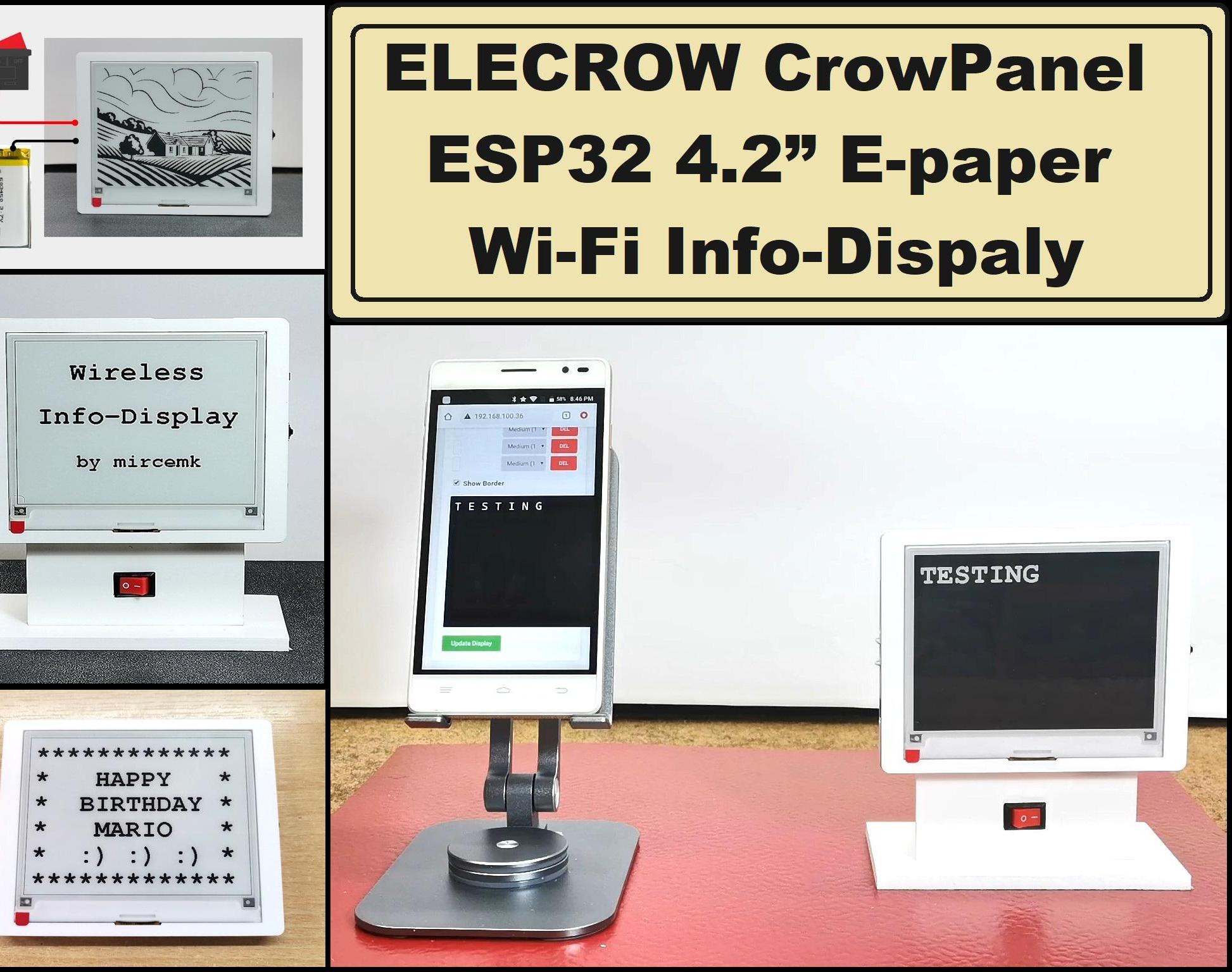 ELECROW CrowPanel ESP32 4.2” E-paper Wi-Fi Info-Dispaly Project : 5 ...