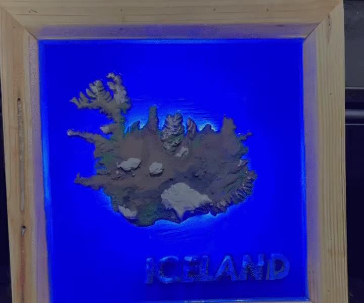 RGB LED 3D Printed Iceland Topographic Map Inlayed W/Epoxy : 10 Steps ...