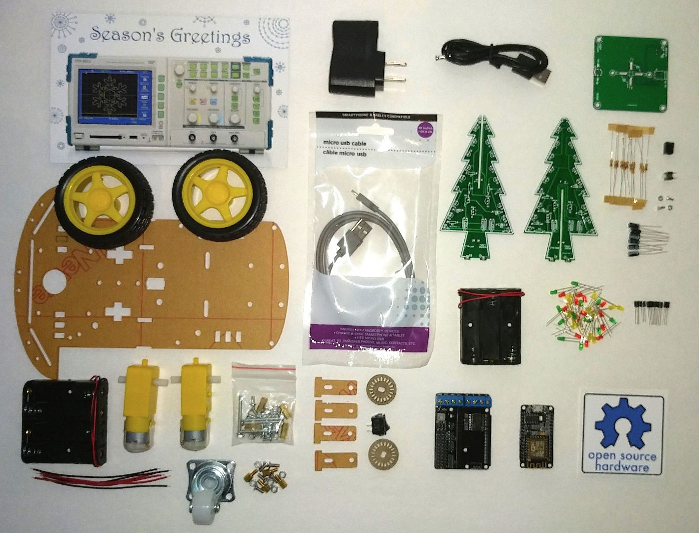 HackerBoxes 0001: Robotic Smart Car, NodeMCU, 3D LED Christmas Tree ...
