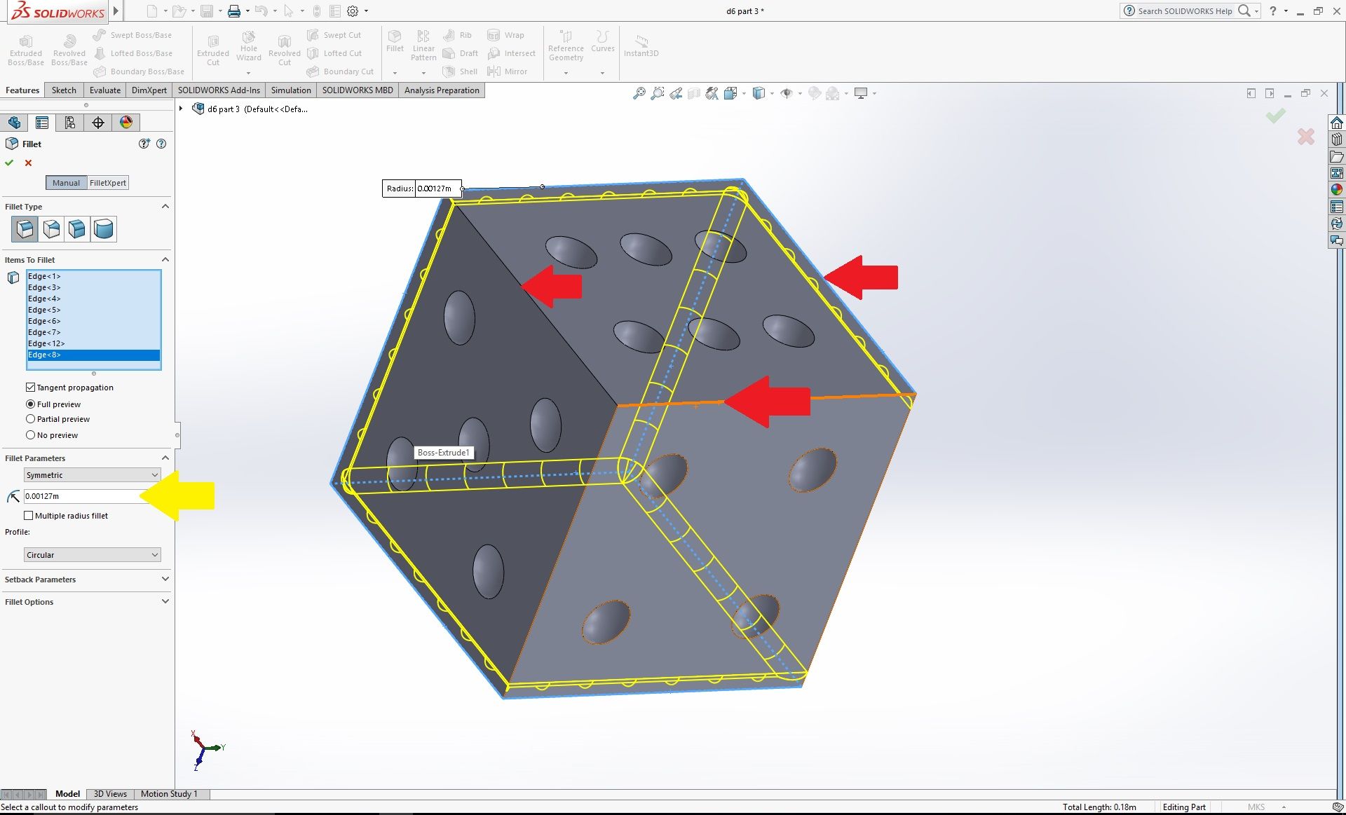 Learning a Few Basic Functions of SOLIDWORKS: Making a Six Sided Dice ...