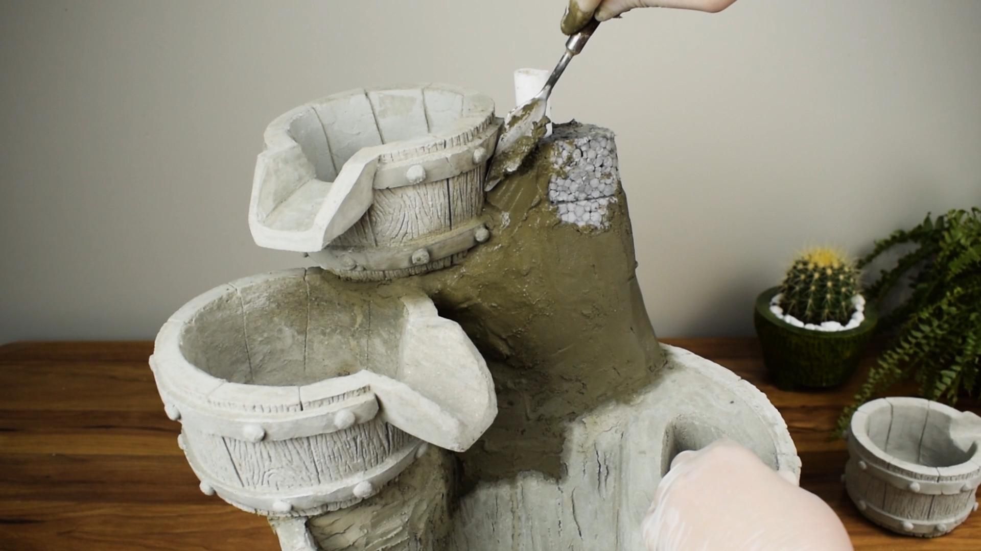 Concrete Barrel Waterfall Fountain Pot : 18 Steps (with Pictures ...