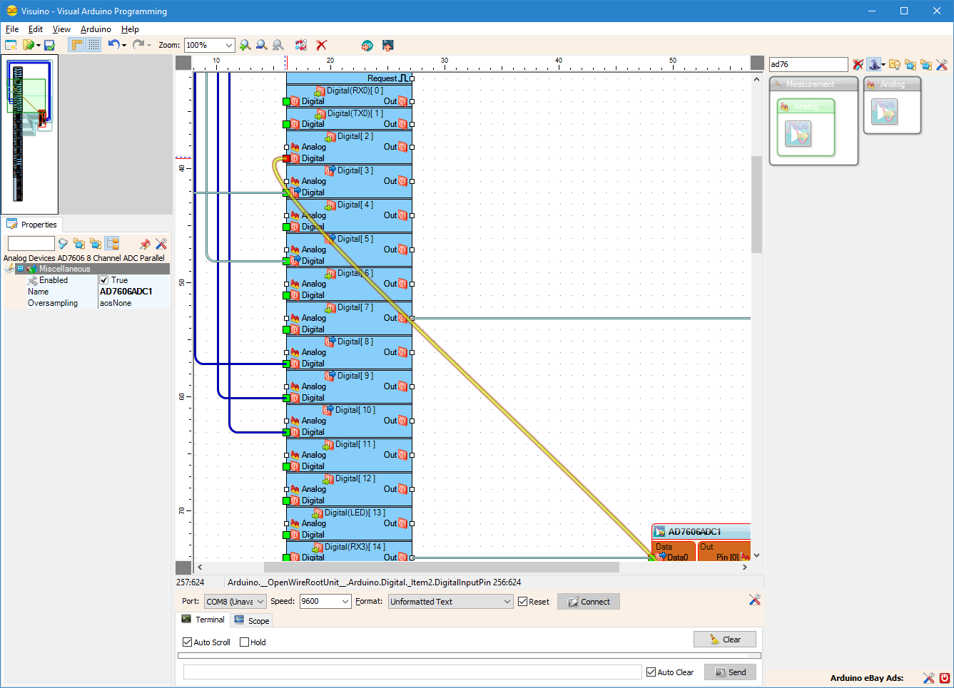 Arduino Mega and Visuino: Connect AD7606 8 Channel 16 Bit Bipolar ...