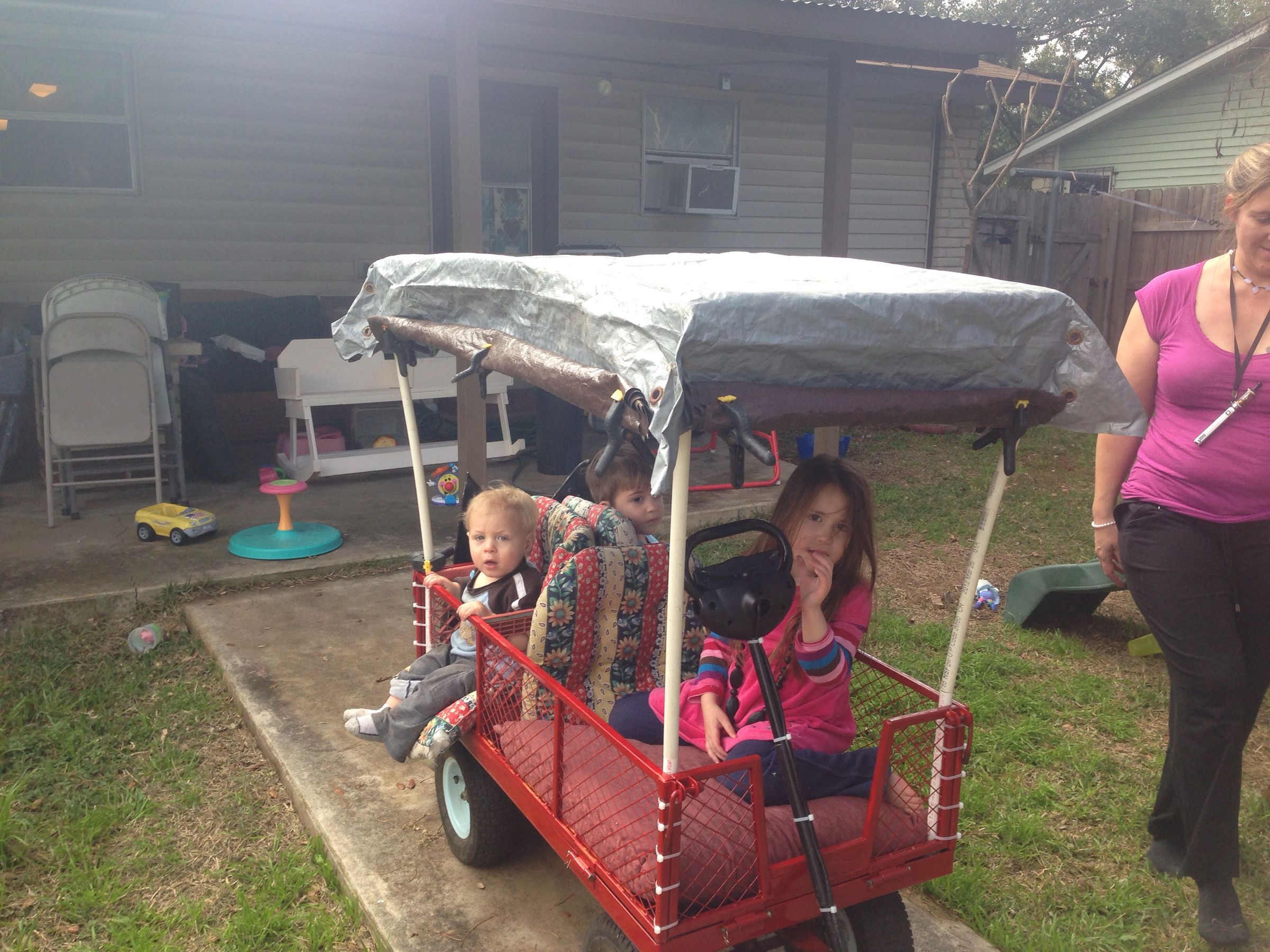 Self Propelled Kiddo Chariot From Old Garden Wagon and Mobility Scooter ...