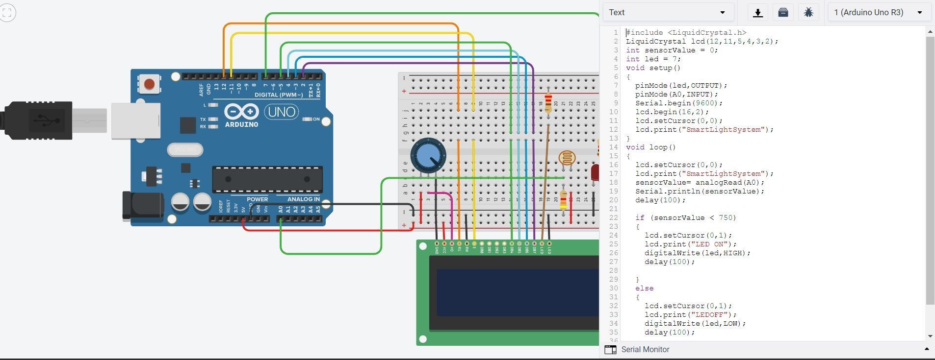 SmartLight Using LDR and LCD (Tinkercad) : 7 Steps - Instructables