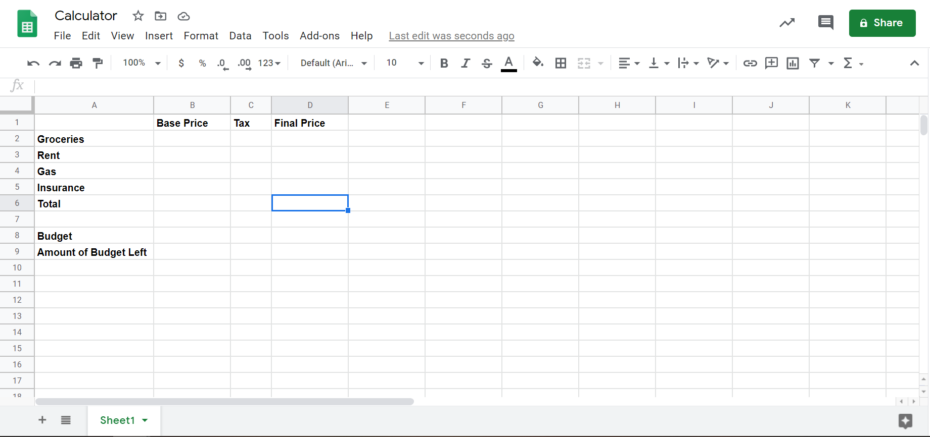 Creating a Google Sheets Specific Use Calculator Using Functions ...