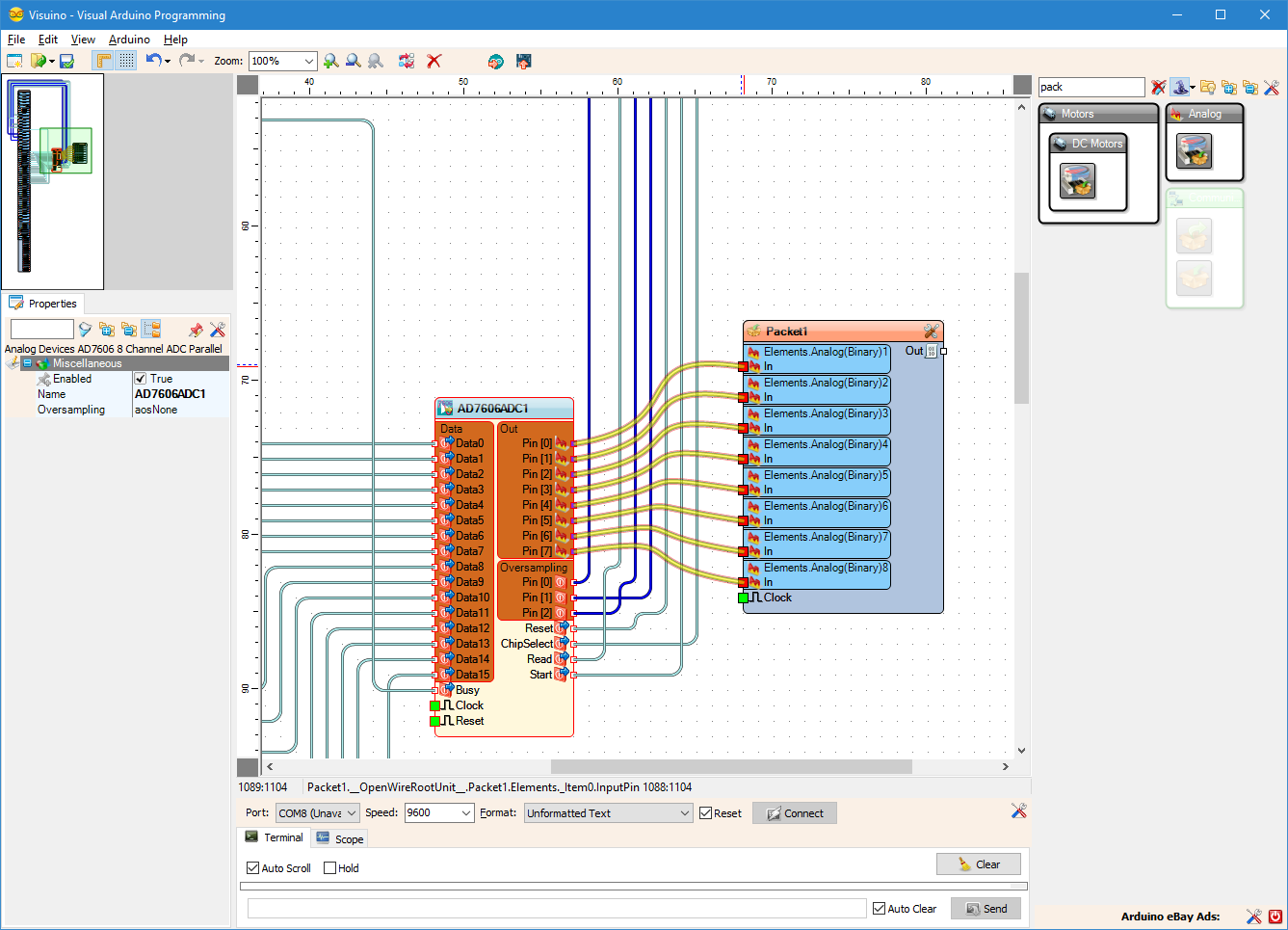 Arduino Mega and Visuino: Connect AD7606 8 Channel 16 Bit Bipolar ...
