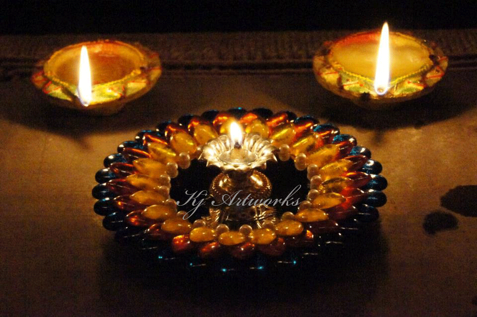 Floating Diya - Yellow, Orange and Blue 3-Layer Floating Diya ...