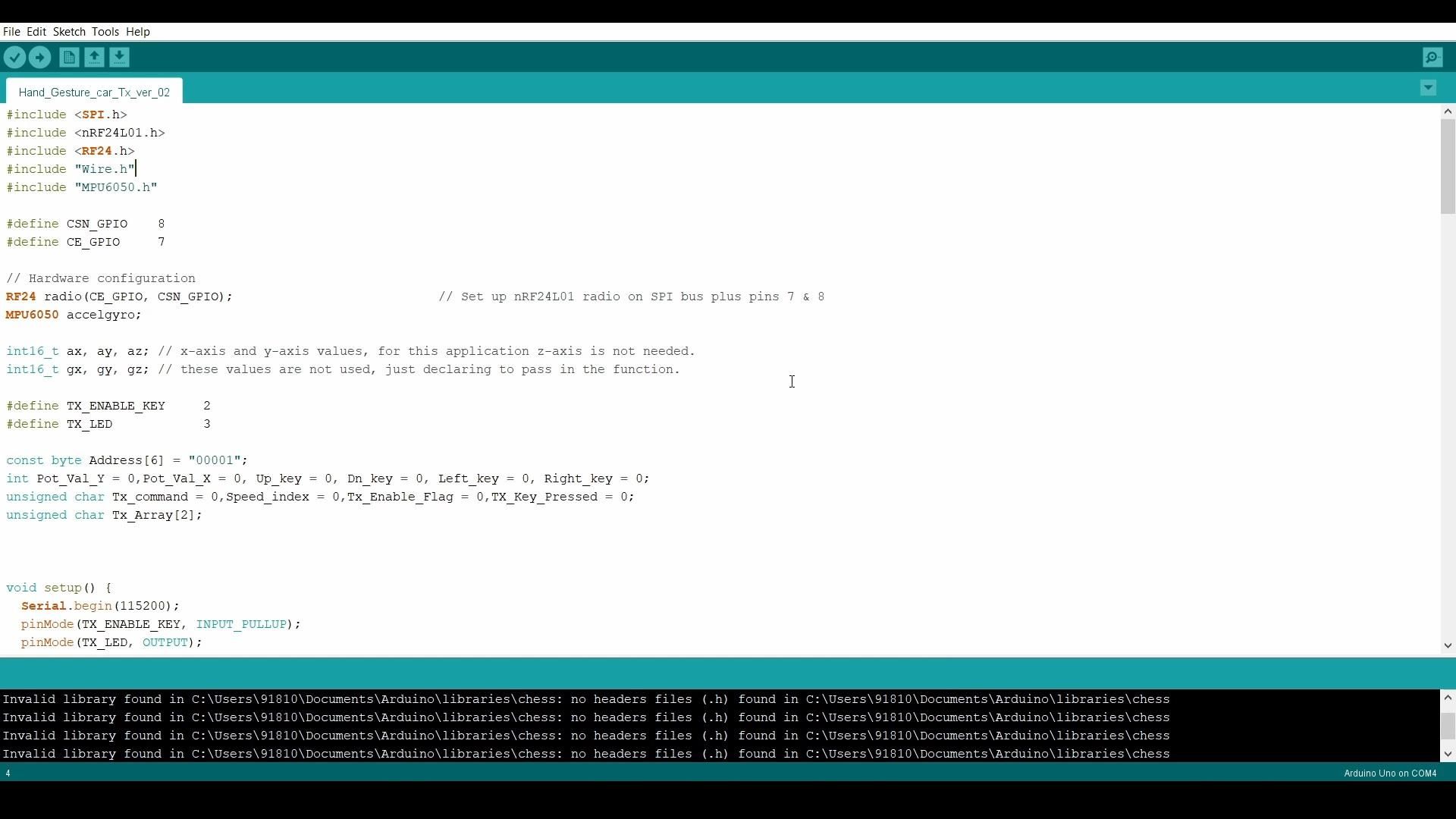 DIY | Hand Gestures Controlled Car Using Arduino | NRf24l01 | MPU6050 ...