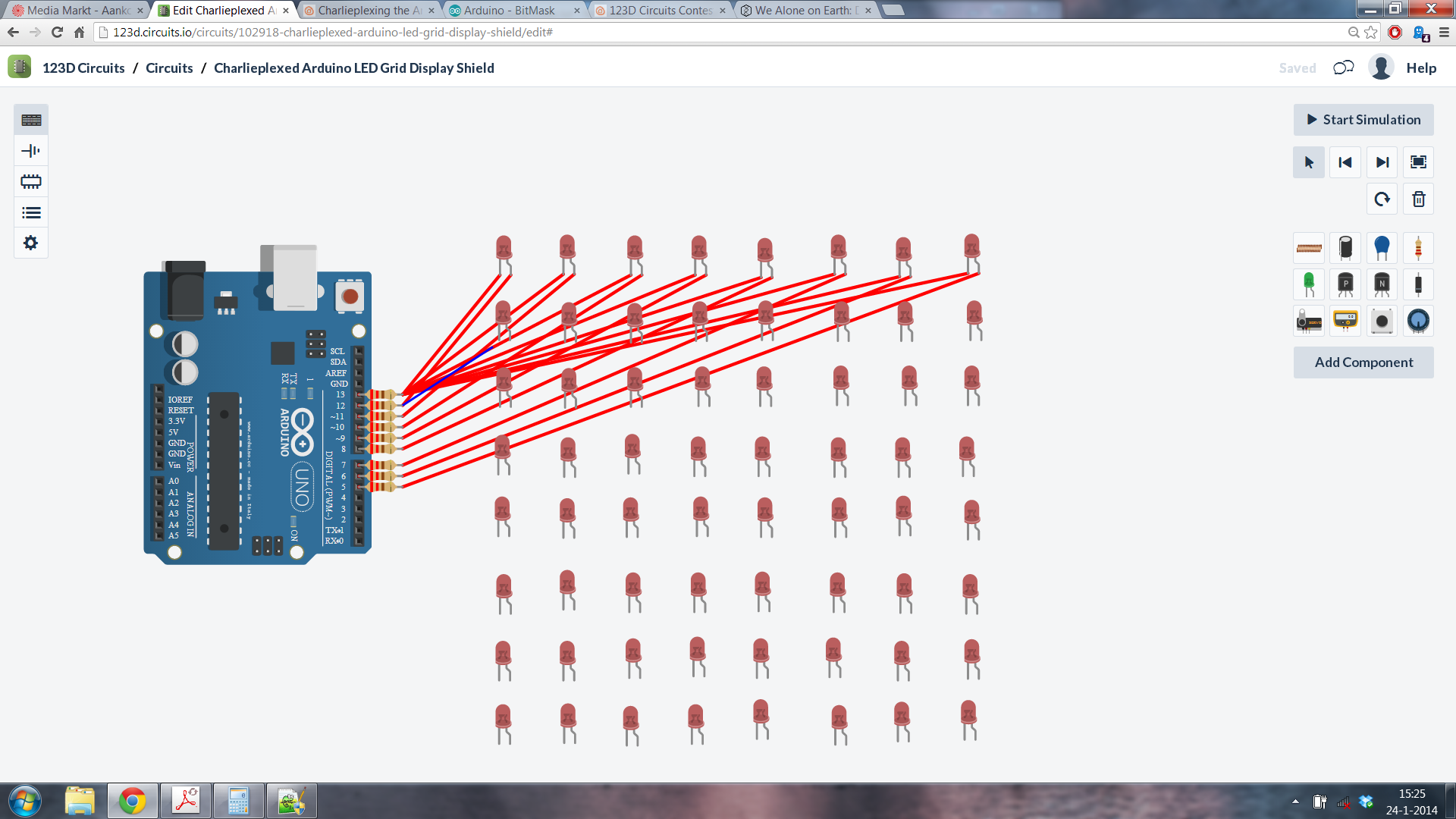 Charlieplexed Arduino 8x8 LED Grid Display Shield Made and Simulated in 123D Circuits : 4 Steps ...