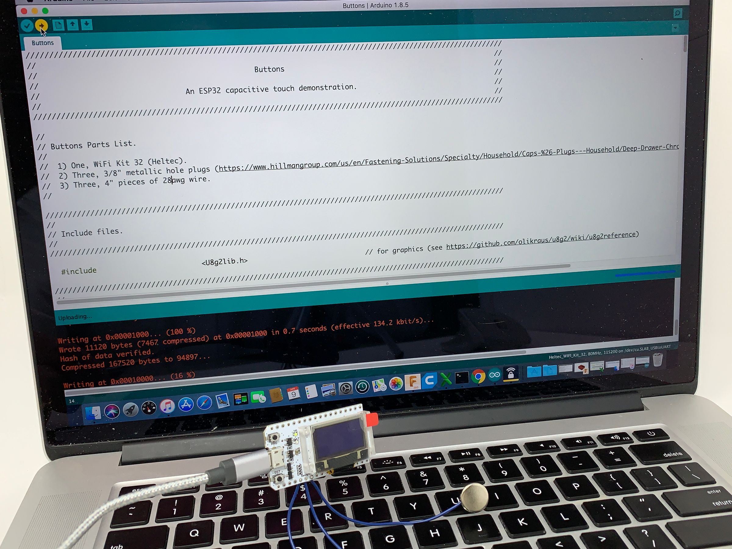 ESP32 Capacitive Touch Input Using "Metallic Hole Plugs" for Buttons ...