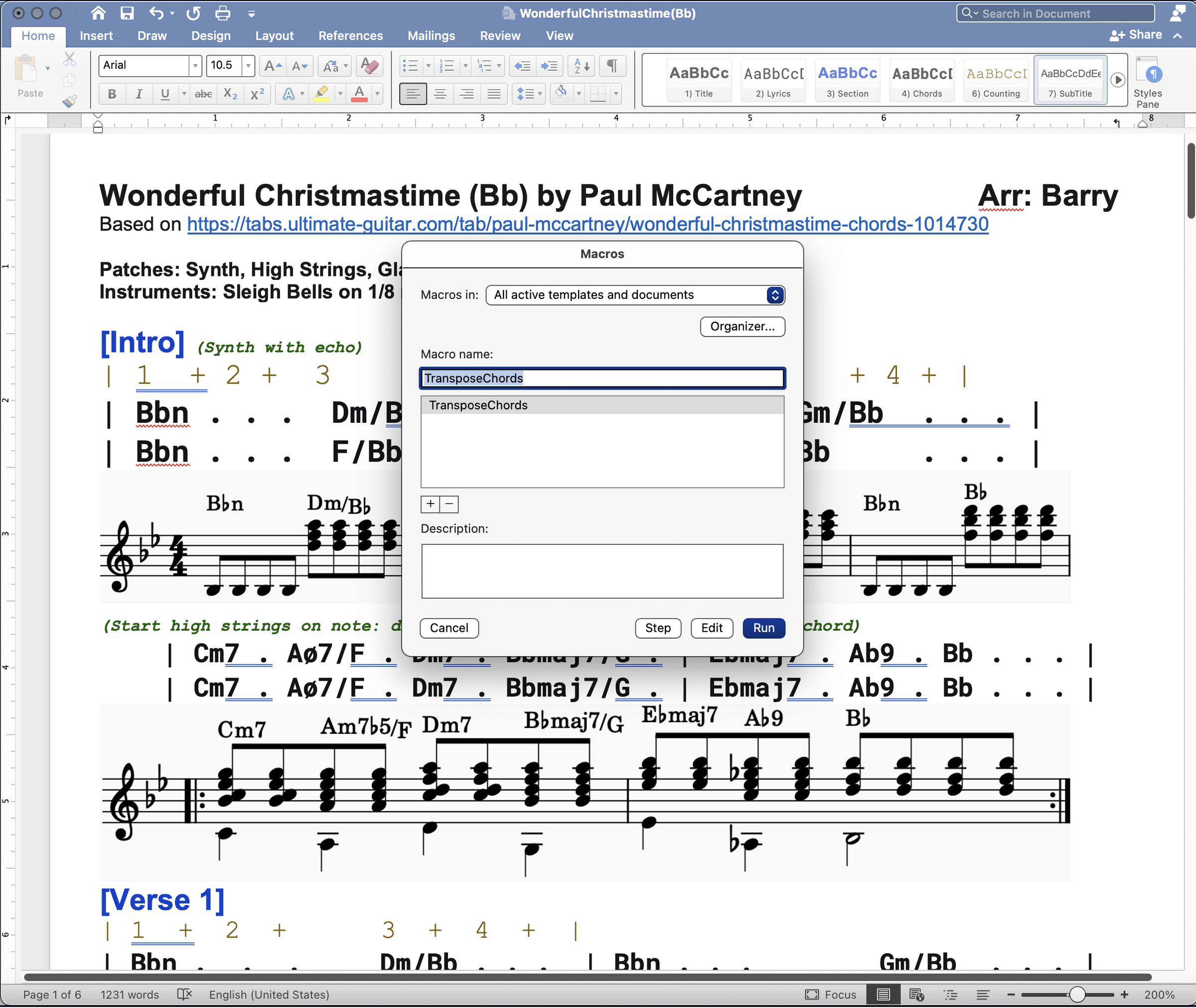 How to Create and Transpose Chord Charts With MS Word : 6 Steps ...