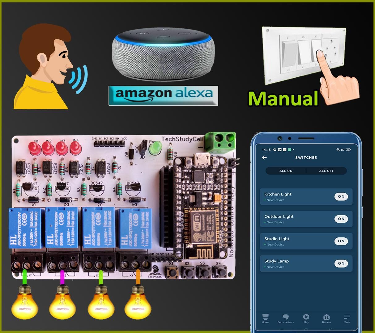 NodeMCU ESP8266 Alexa App Voice Control Smart Home System IoT Projects 2021 : 19 Steps ...