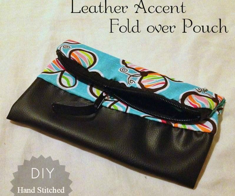 DIY: Leather Accent Fold Over Pouch - Hand Stitched Method : 6 Steps ...