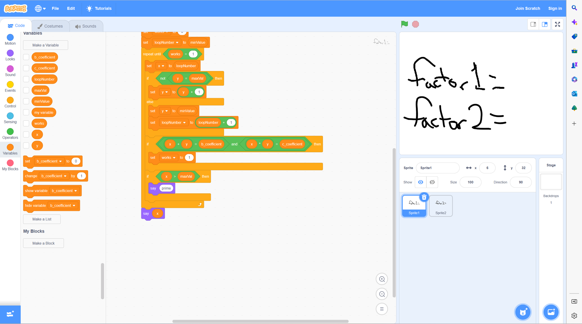 How to Make a Program to Factor Quadratics in Scratch : 4 Steps ...