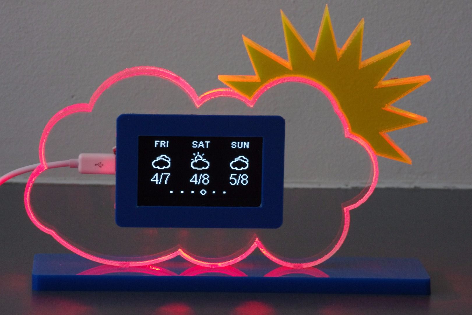 Acrylic Sheet RGB Glowing Weather Station With Indoor/outdoor/forecast ...