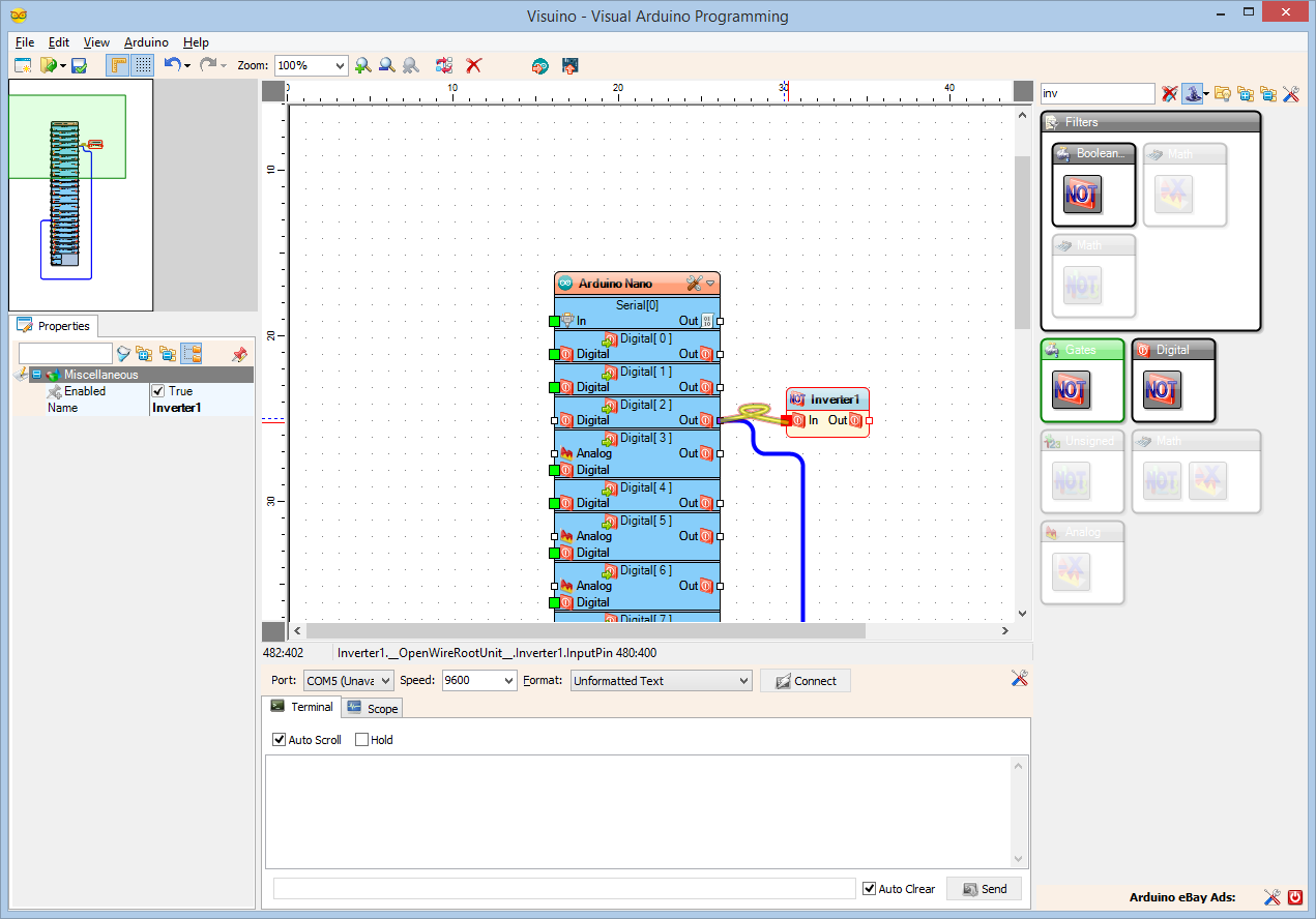 Arduino Nano: Invert Button With Visuino : 9 Steps (with Pictures ...