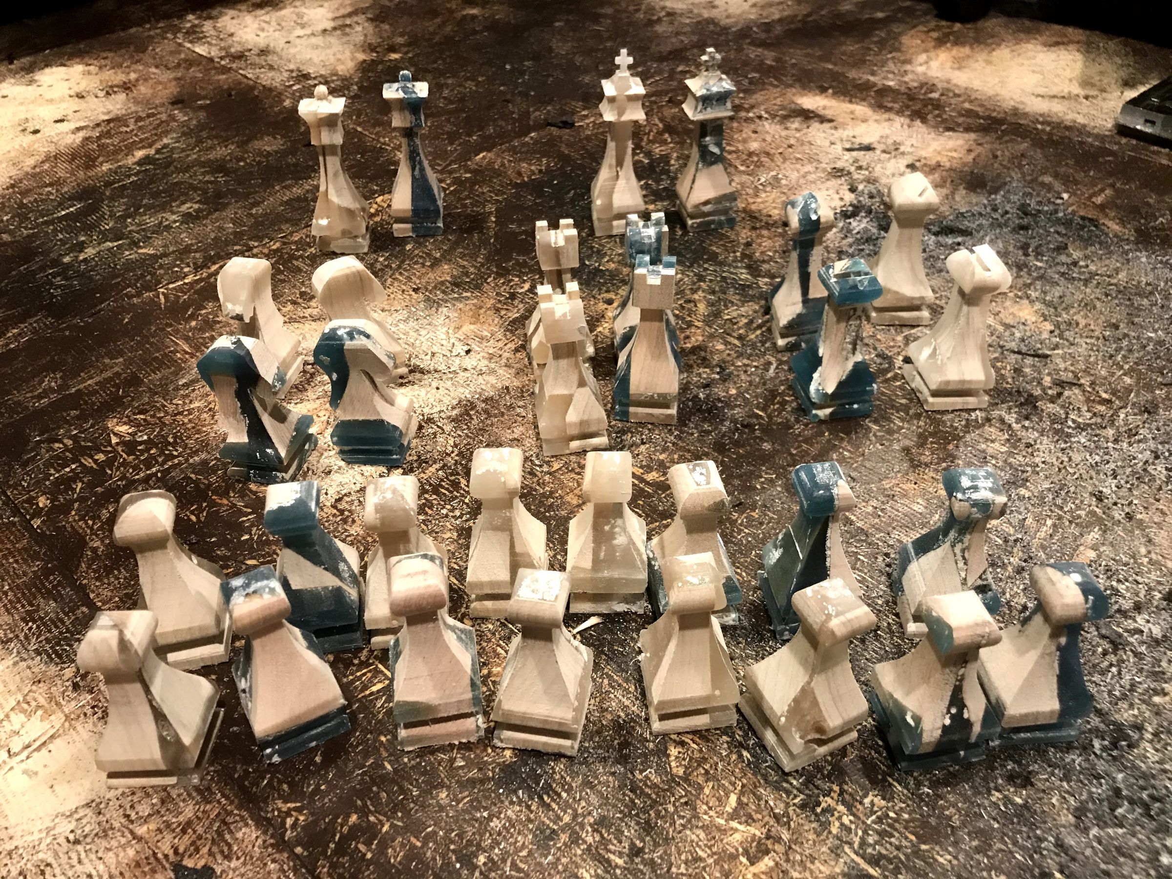 Wood and Resin Chess and Checker Board With Pieces From Scraps : 6 ...