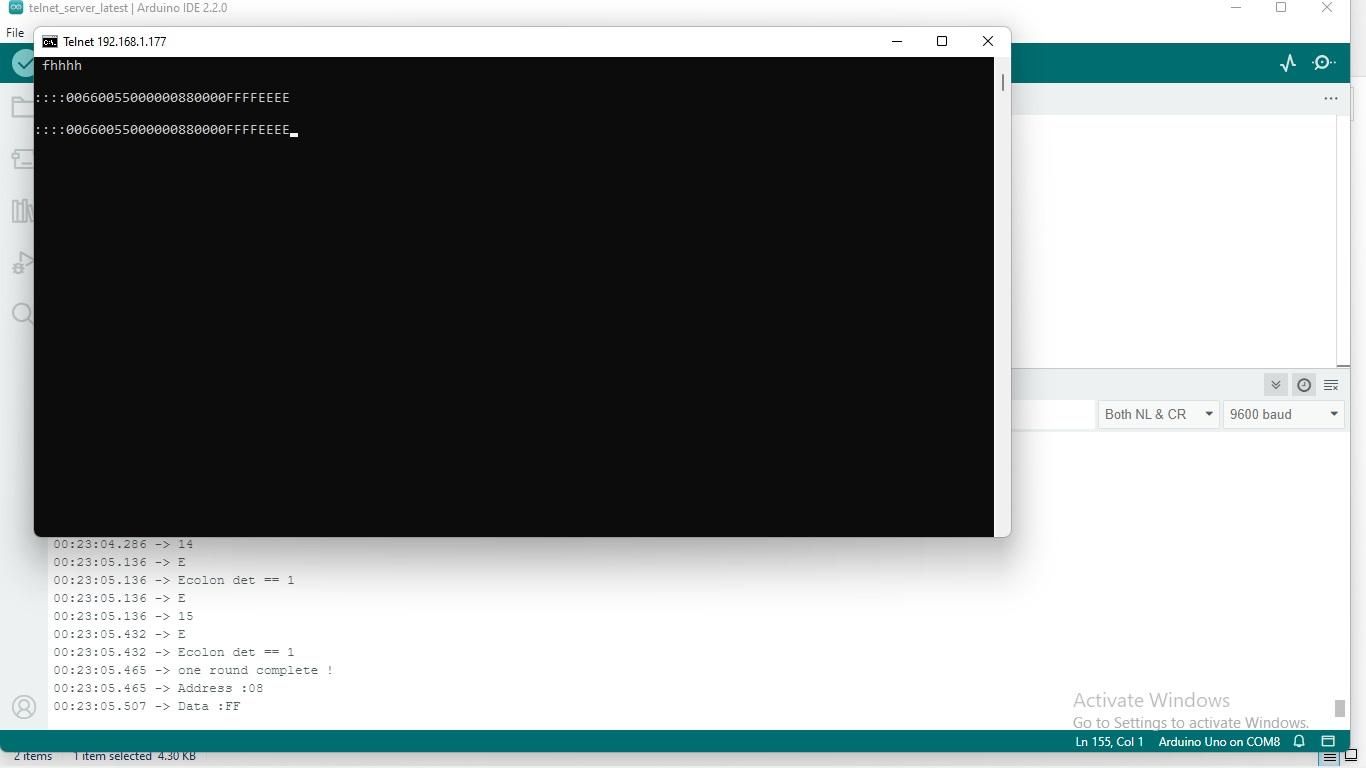 Arduino Using Modbus Protocol Over Ethernet TELNET Protocol Raw Data ...