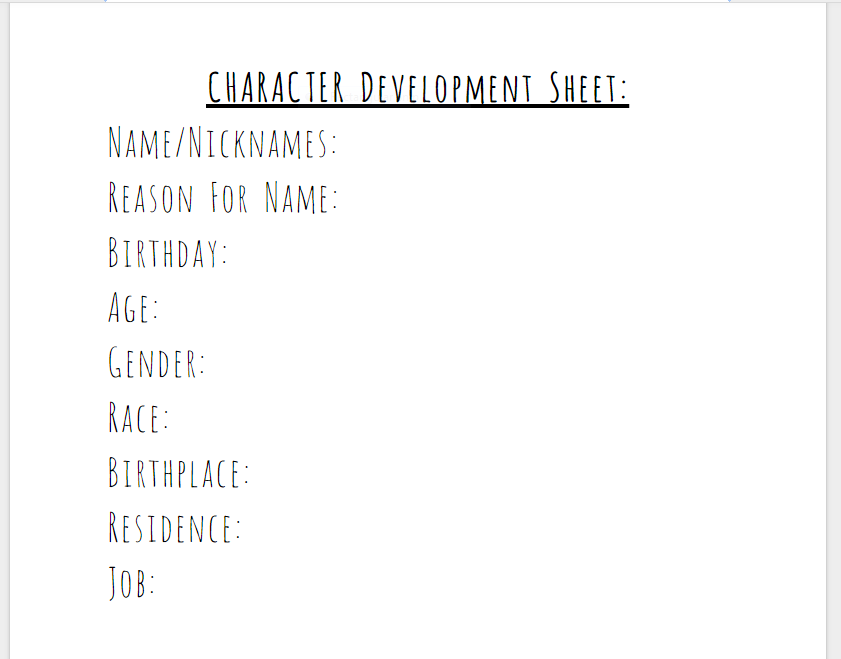 Novel Character Development Worksheet Character Questionnaire By Lee