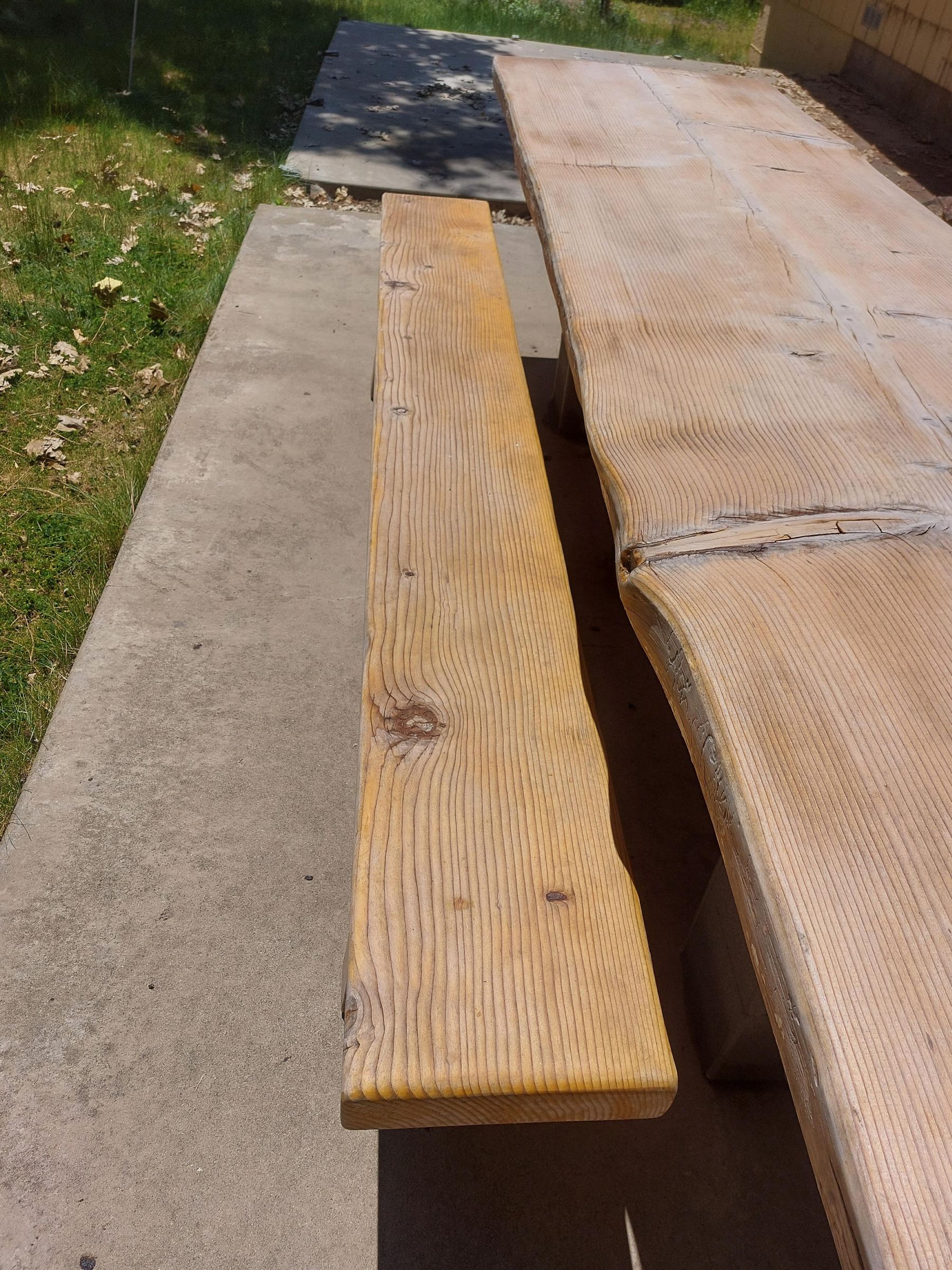 Patio Table With Cinder Block Legs and Beeswax Finish (Benches Included ...