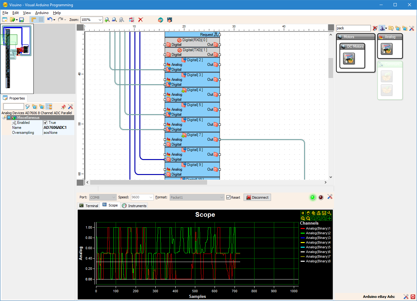 Arduino Mega and Visuino: Connect AD7606 8 Channel 16 Bit Bipolar ...