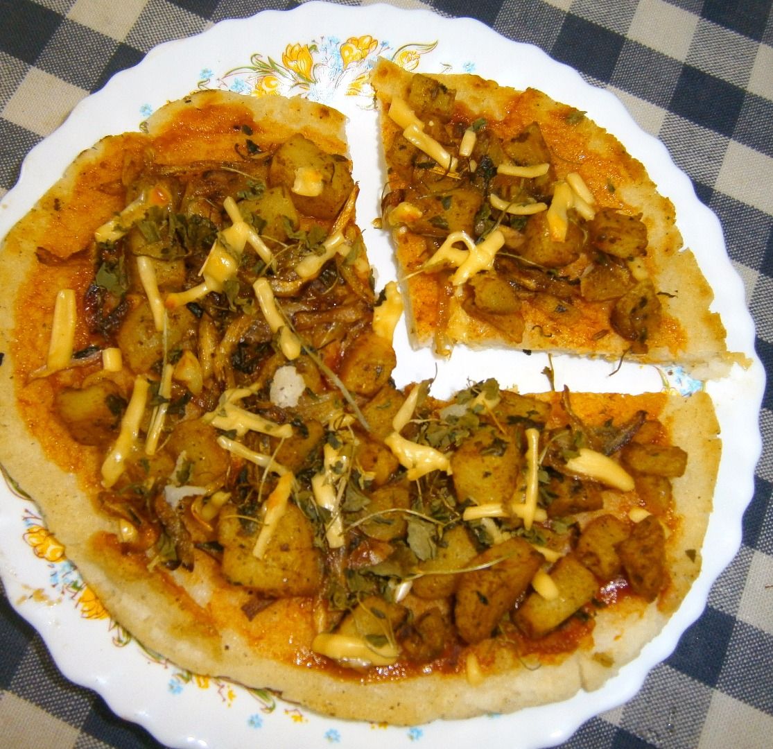 Rice Flour Crust (Orotti) Pizza With Aloo(Potato) Masala : 10 Steps ...