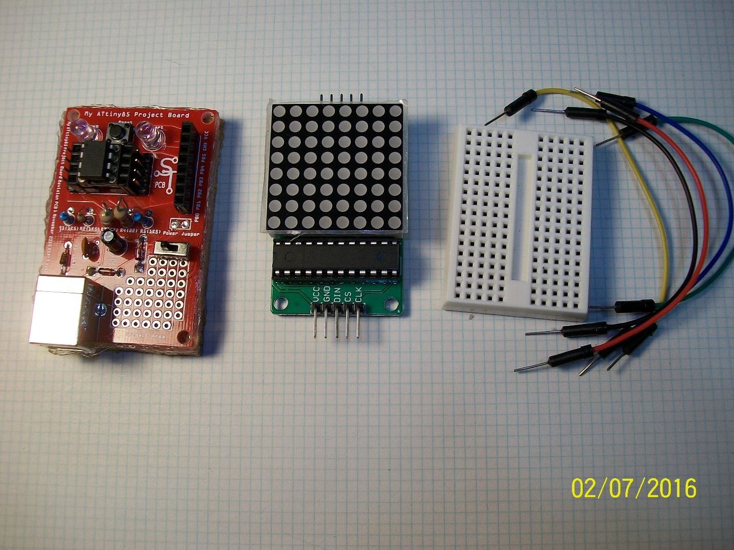 V-USB ATtiny85 Project Board and an 8x8 Red LED Matrix Display : 10 ...