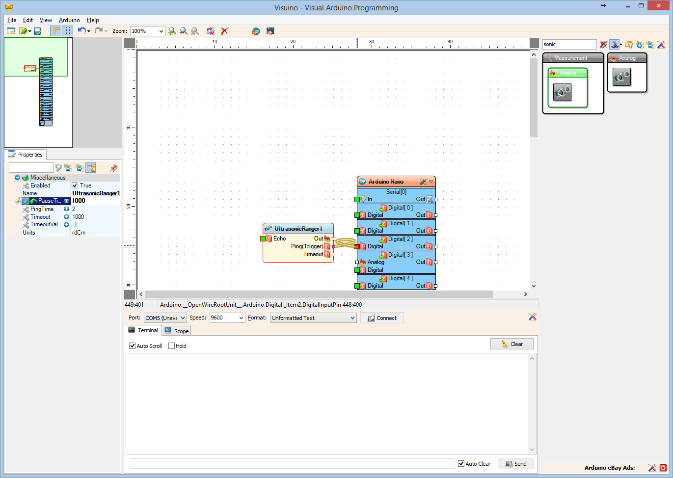 Arduino Nano: Ultrasonic Ranger(Ping) Distance I2C 2 X 16 LCD Display With Visuino : 11 Steps ...