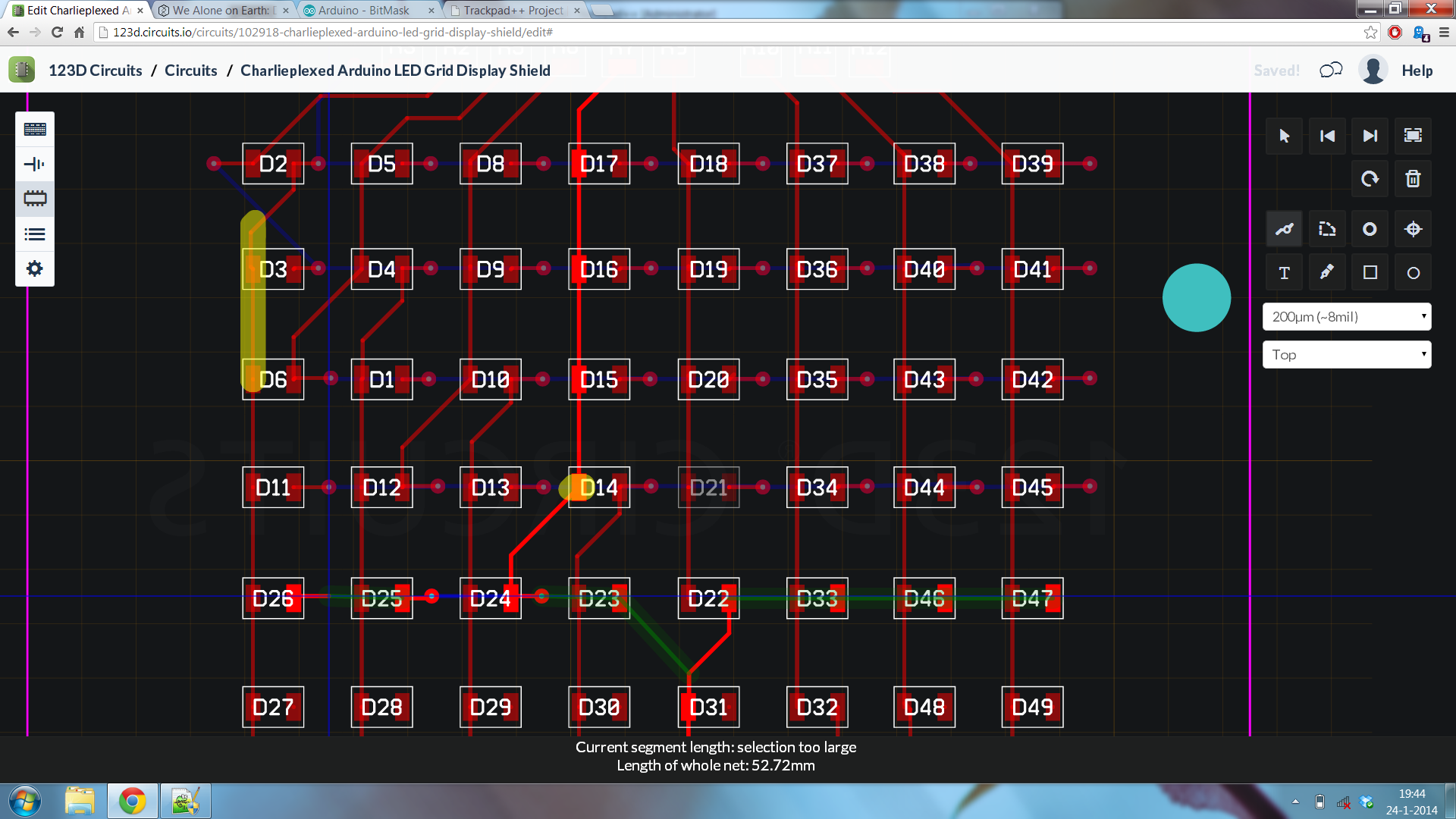 Charlieplexed Arduino 8x8 LED Grid Display Shield Made and Simulated in ...