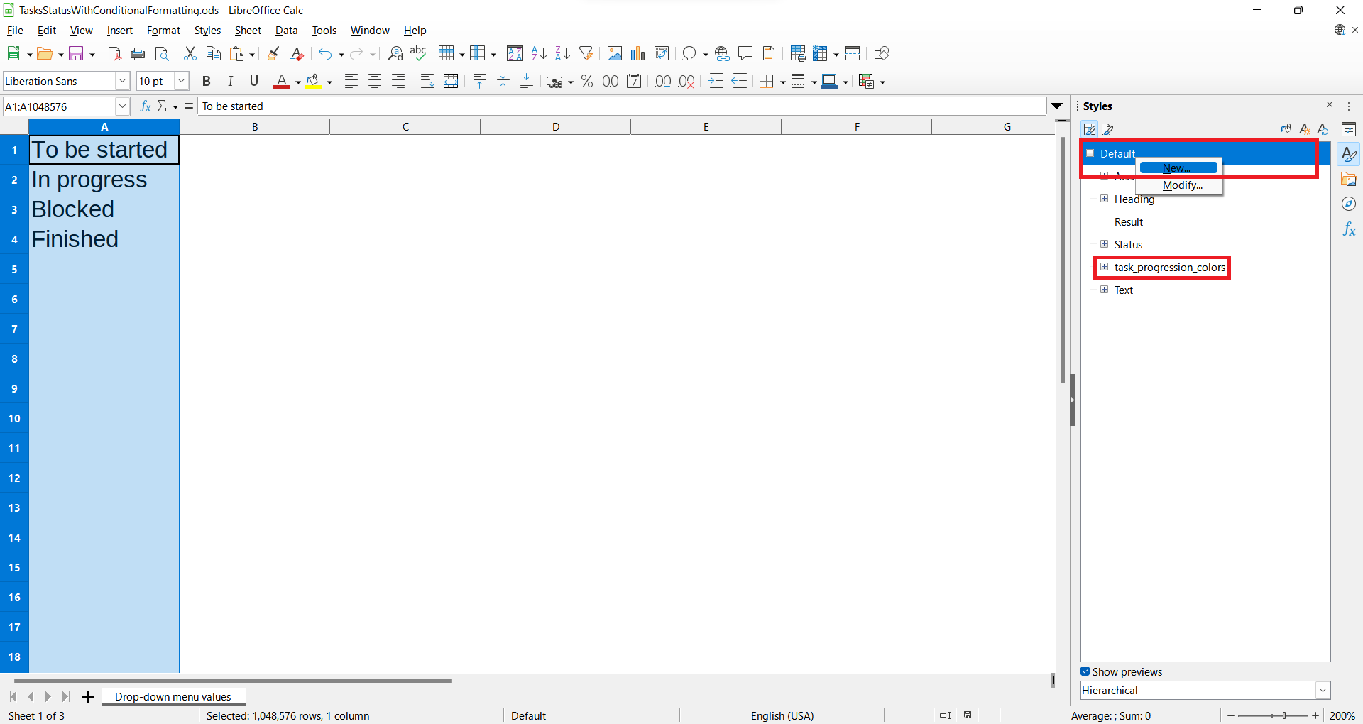 LibreOffice Calc: Drop-down Menu for Task Progression Values With ...