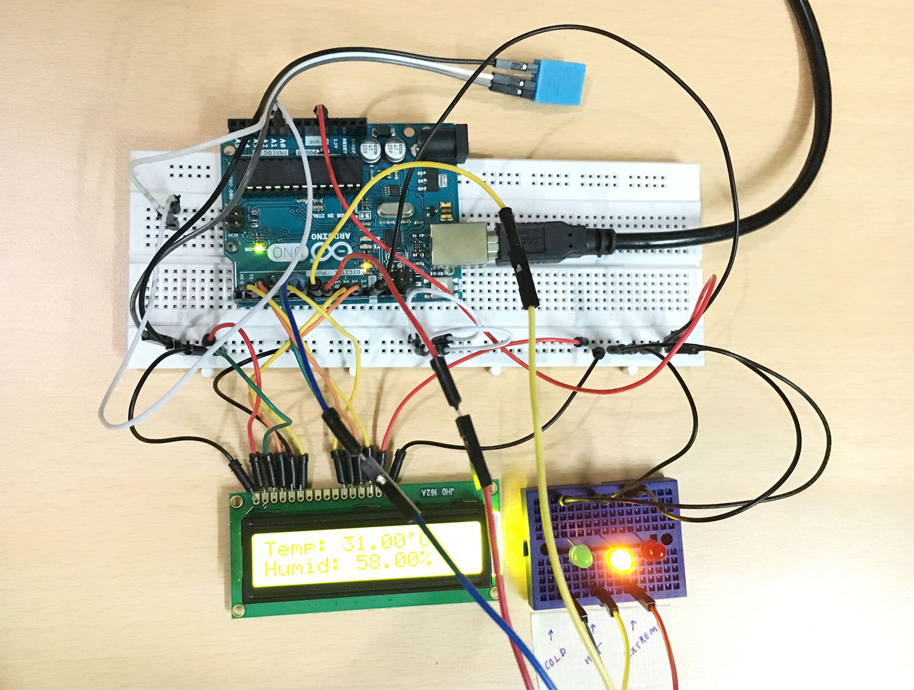 Temp & Humidity Sensor With LCD Disp & LED Indicator : 5 Steps (with ...