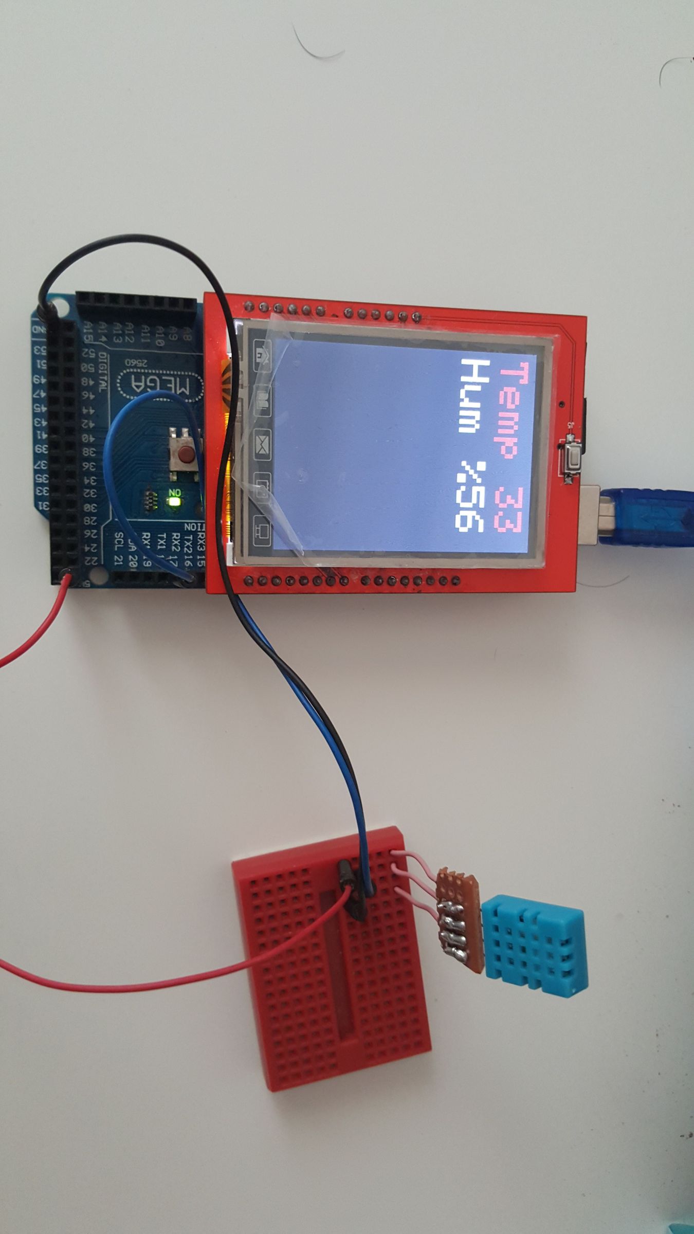 Arduino Mega + 2.4 TFT LCD Shield + DHT11 Temperature and Humidity ...
