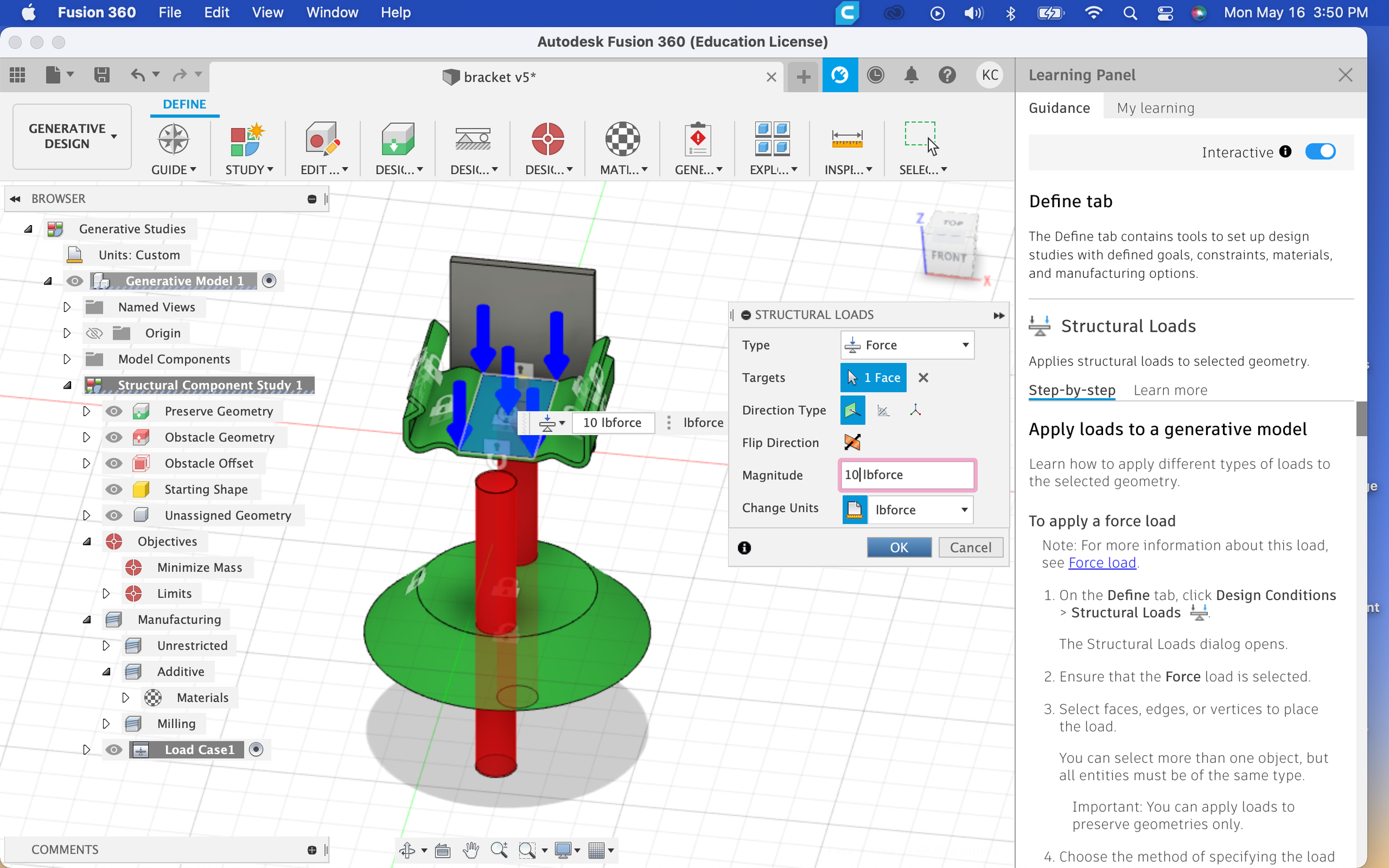 Week 7: Fusion 360 Shape Optimization + Generative Design : 3 Steps ...