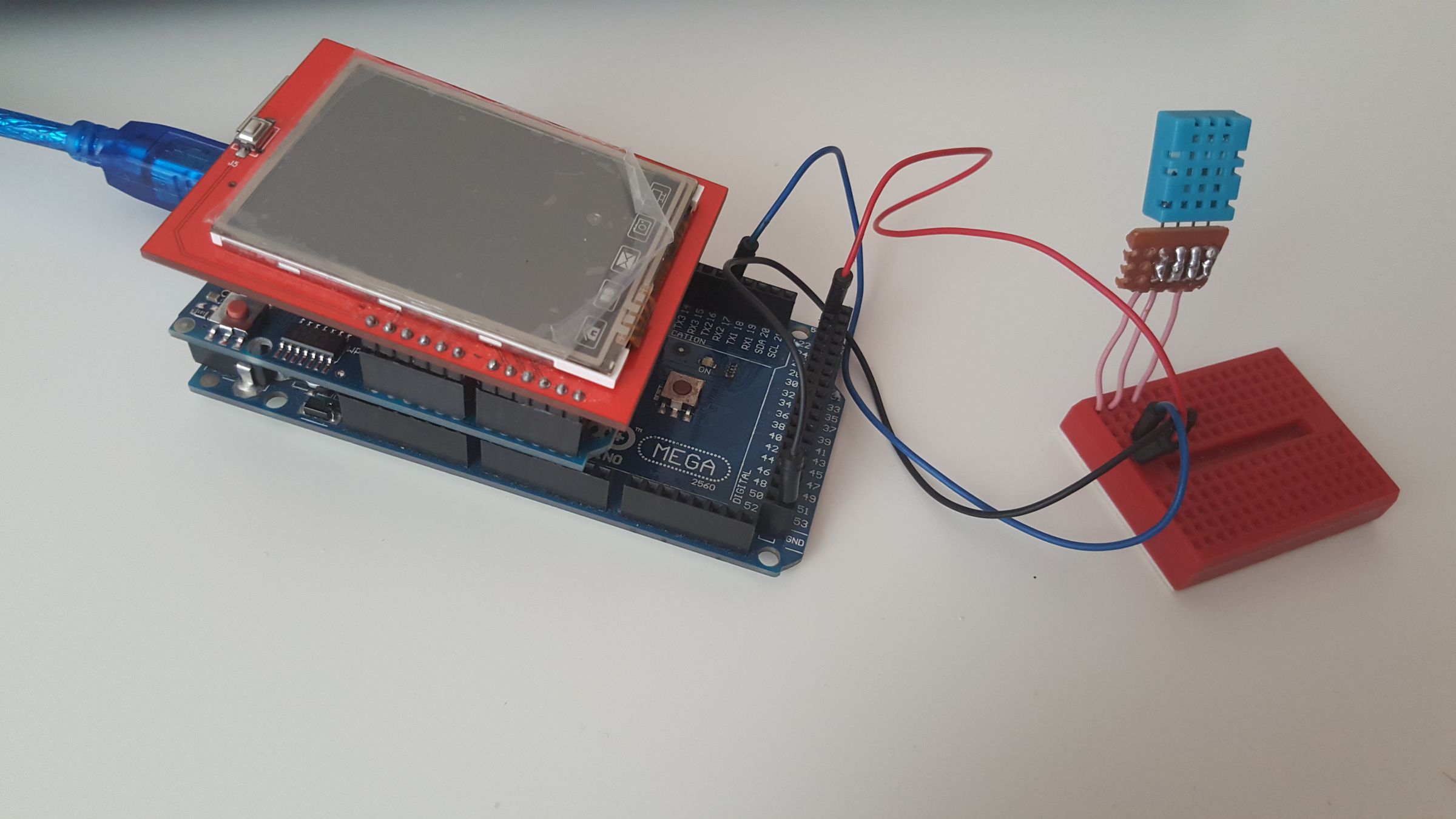 Arduino Mega + 2.4 TFT LCD Shield + DHT11 Temperature and Humidity Displaying : 4 Steps ...