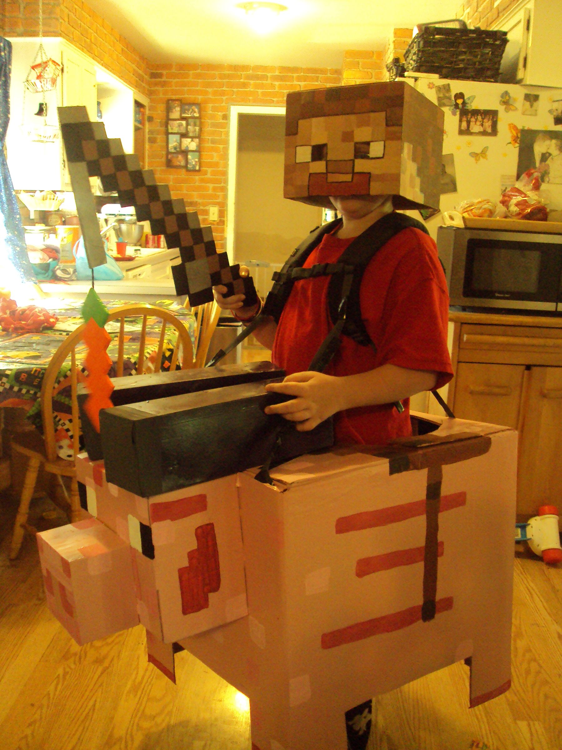 Steve Riding a Pig Minecraft Cardboard Halloween Costume (with Pictures ...