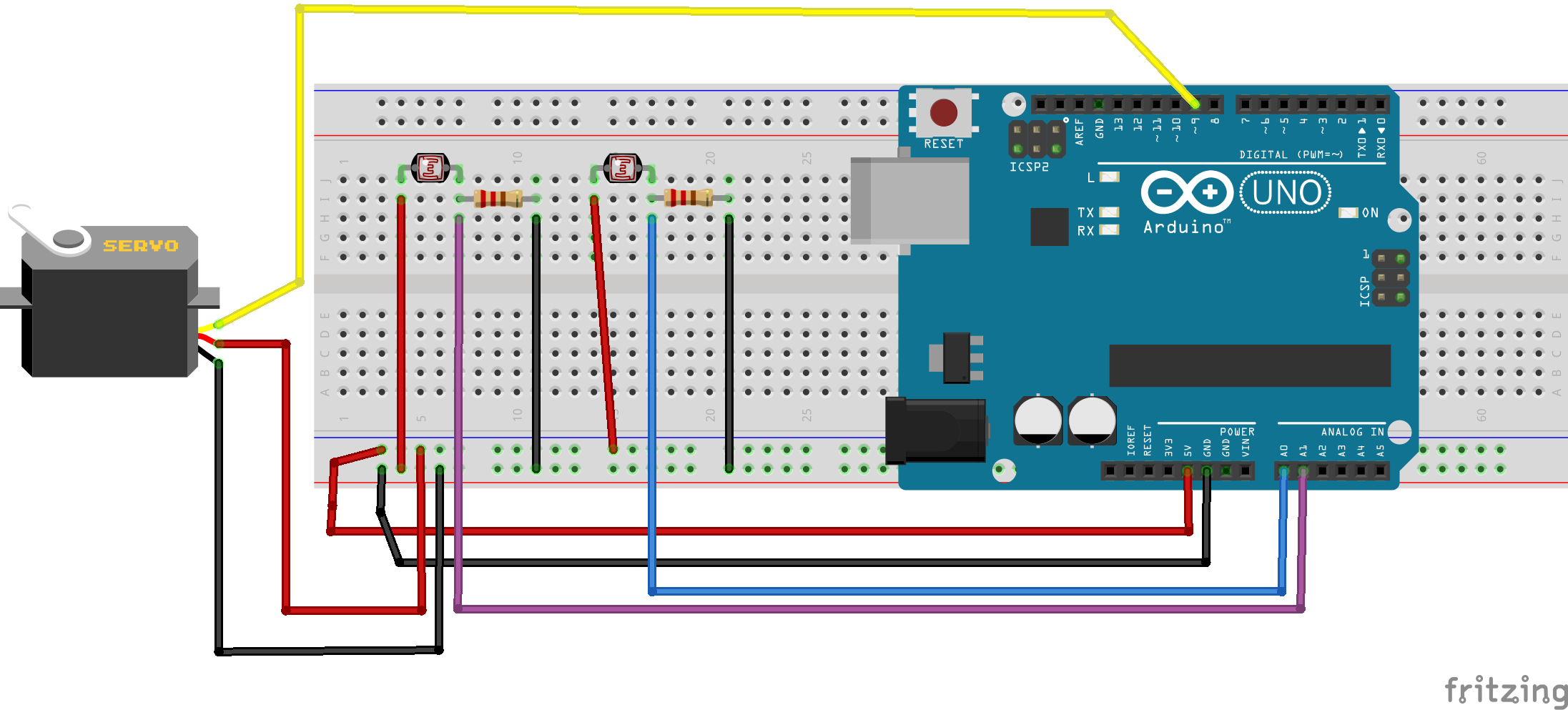 Arduino - SOLAR TRACKER Using Photoresistors and a Servo - Instructables