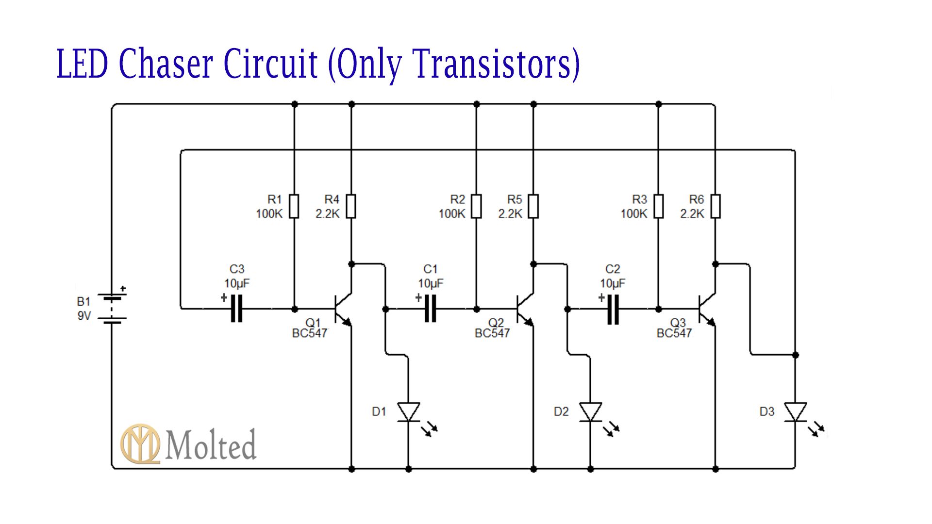 Three Ways to Make LED Chaser Circuit With Speed Control + Back and ...