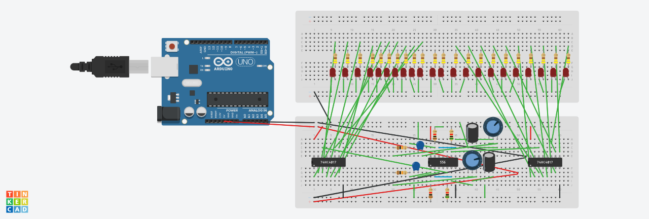 556 Time Provides Clock Input to 2 Decade Counters Which Will Drive 20 LEDS : 6 Steps ...