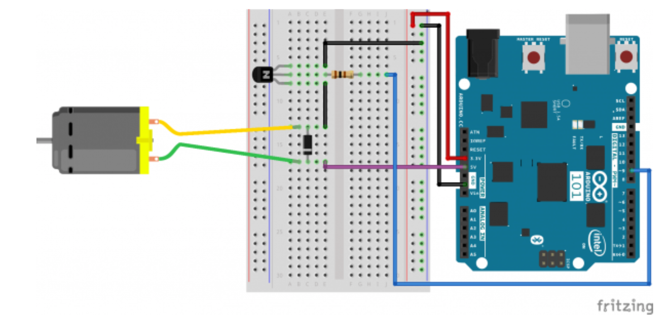 Controlling A Motor An Npn Transistor On The Arduino 101 4 Steps
