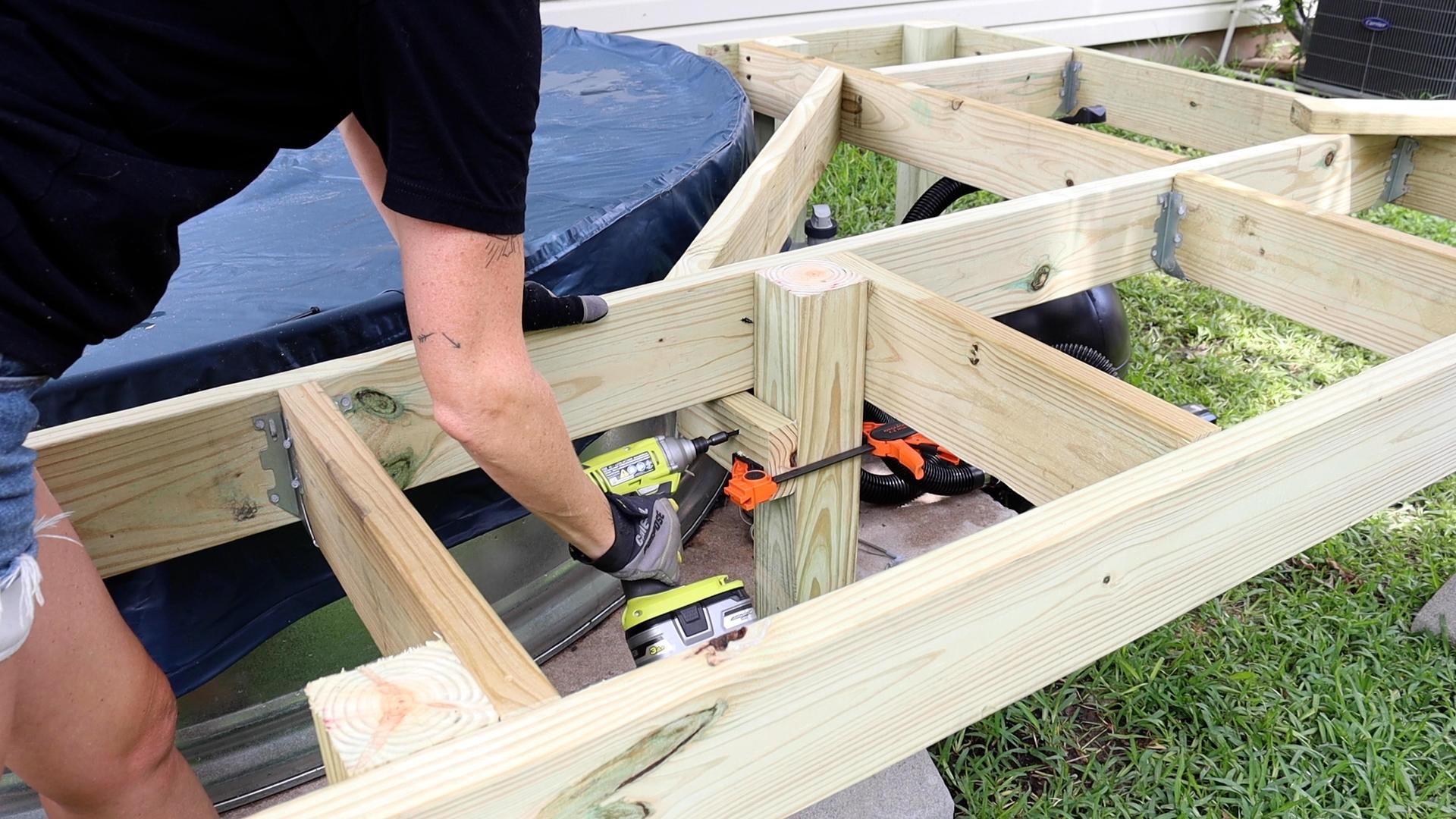 DIY Pool Deck With a Secret Hatch! How to Build a Deck for Your Stock ...