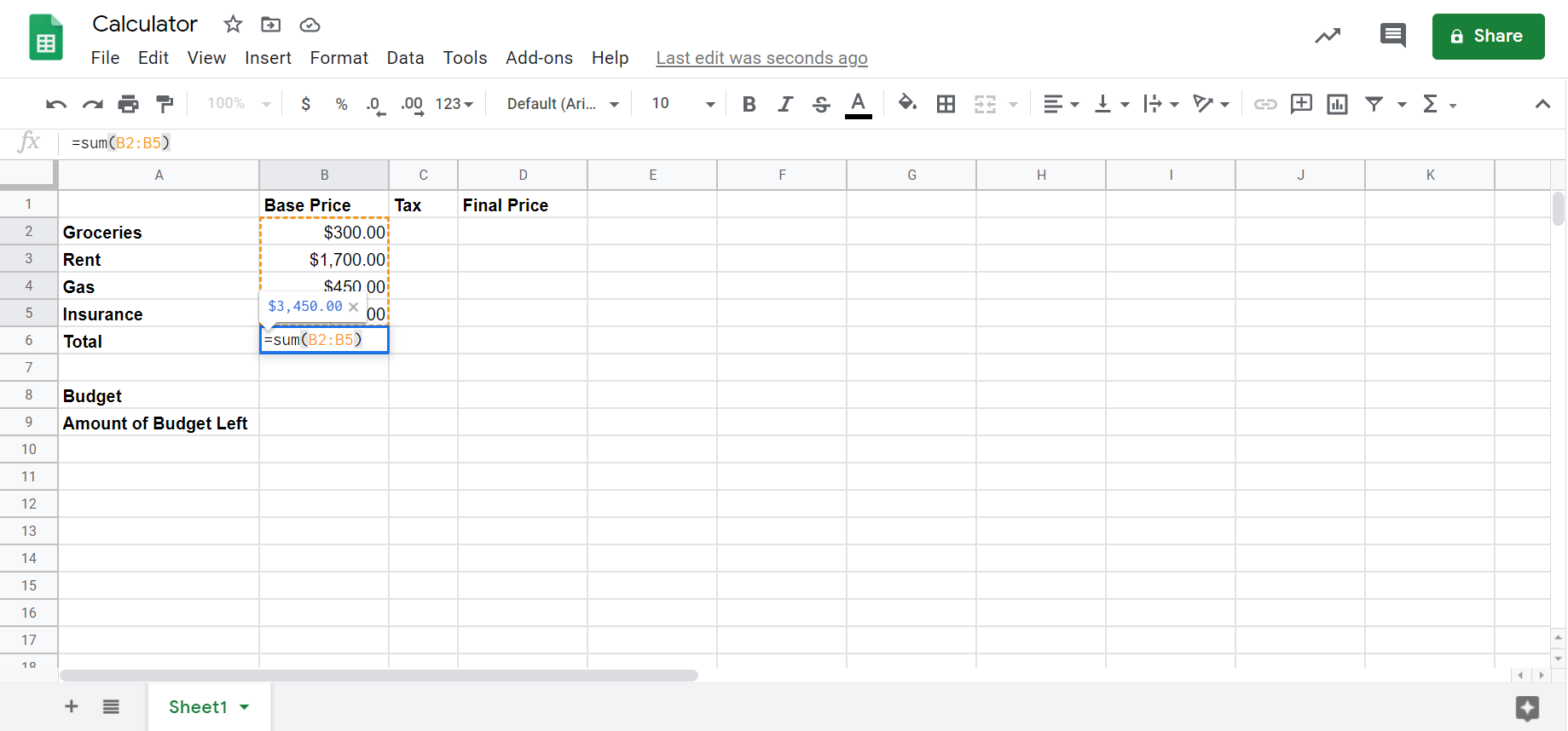 Creating a Google Sheets Specific Use Calculator Using Functions ...