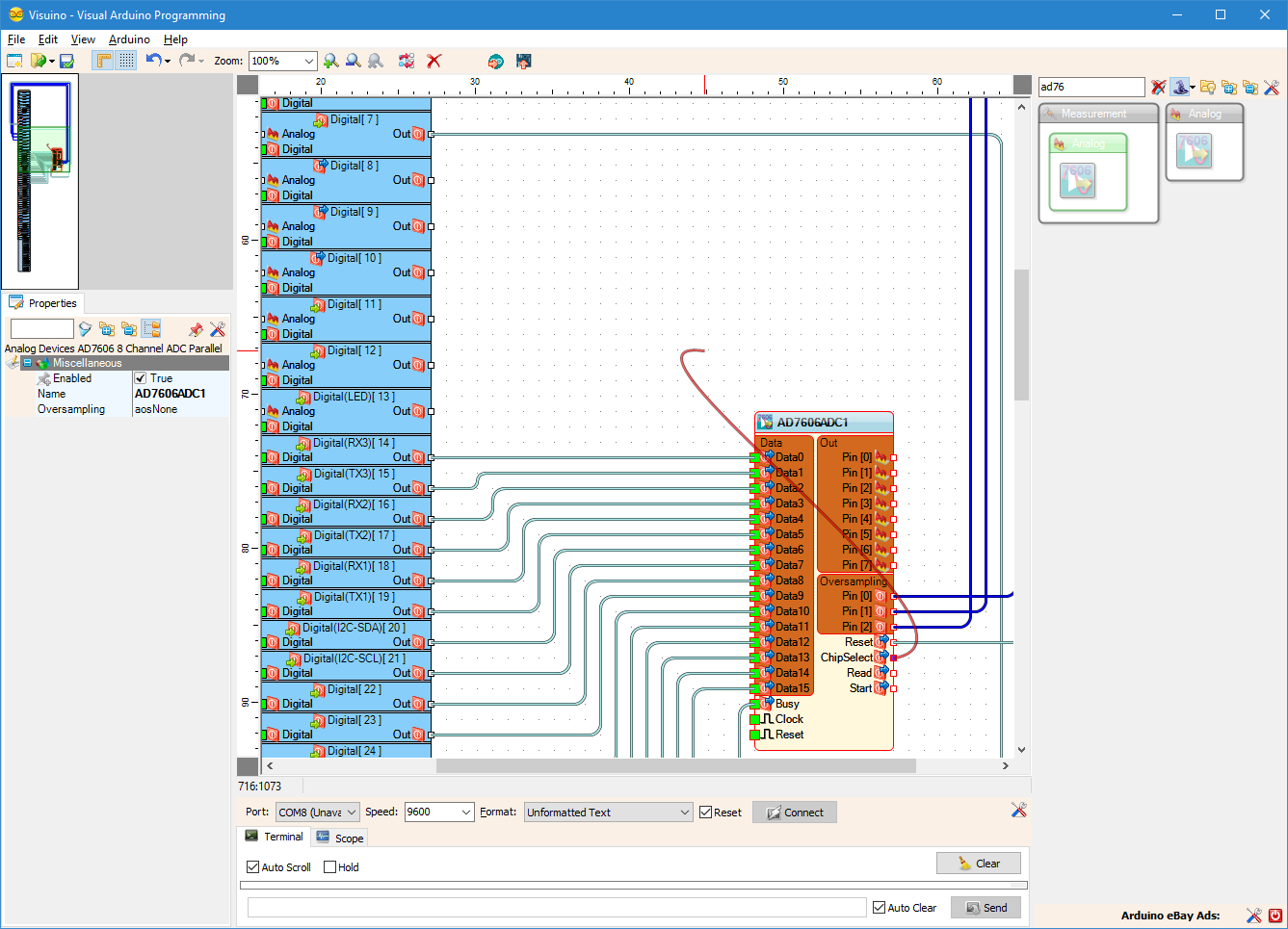 Arduino Mega and Visuino: Connect AD7606 8 Channel 16 Bit Bipolar ...