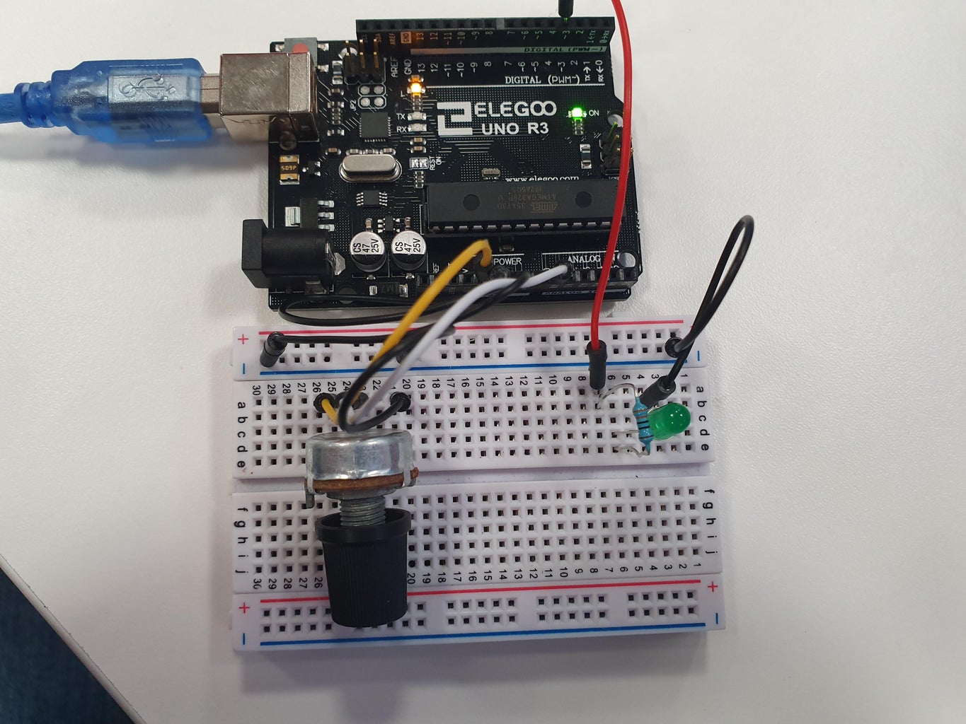 Controlling Led Brightness With A Potentiometer Arduino 3 Steps Instructables