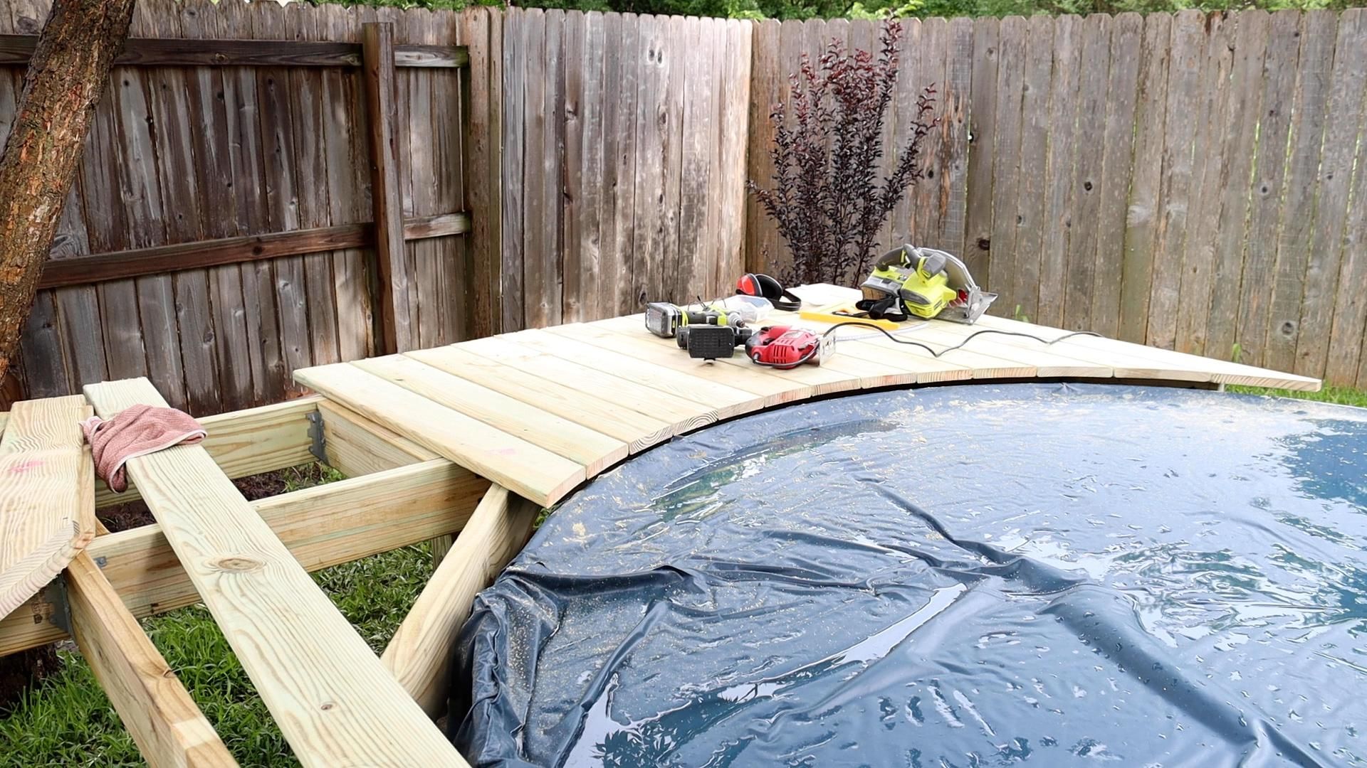 DIY Pool Deck With a Secret Hatch! How to Build a Deck for Your Stock ...