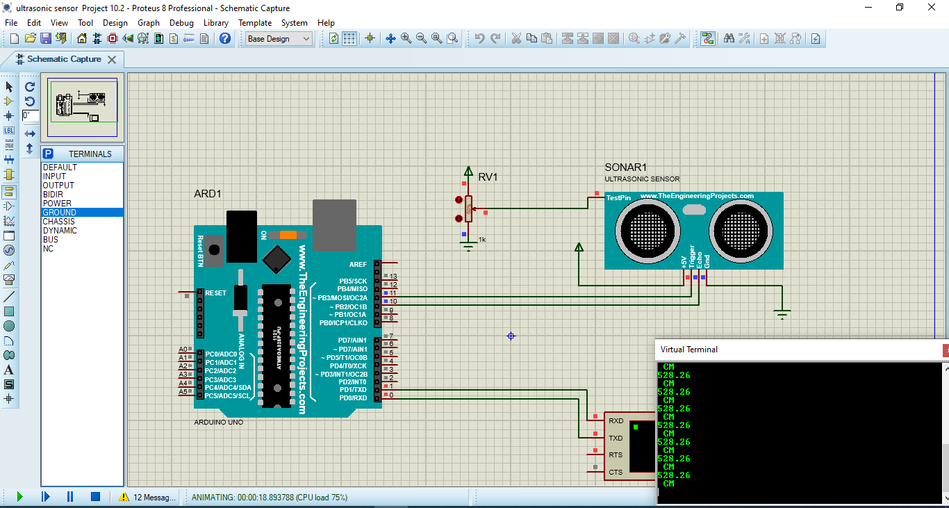 VELOCITY DISPLAYING IN TERMINAL USING ULTRASONIC SENSOR BY PROTEUS ...