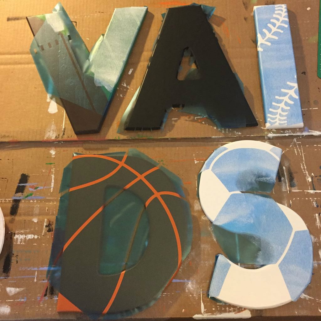 Painted Wood Letters Sports Theme